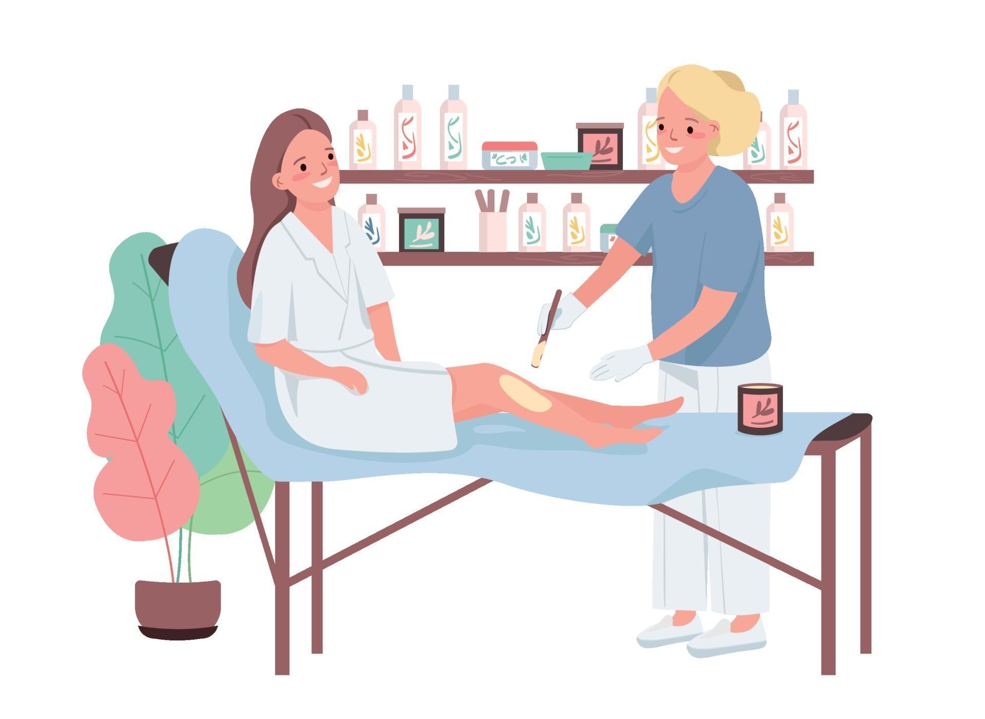 Waxing Flat Color Vector Characters Hair Removal On Legs Professional Female Beautician