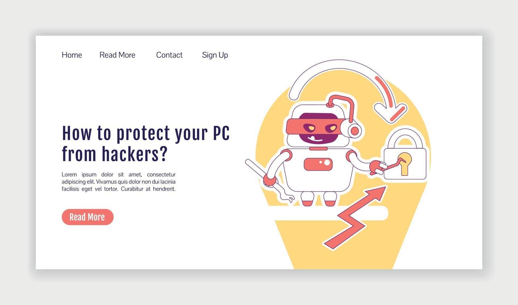 Bad bot landing page flat silhouette vector template. Malicious malware homepage layout ...