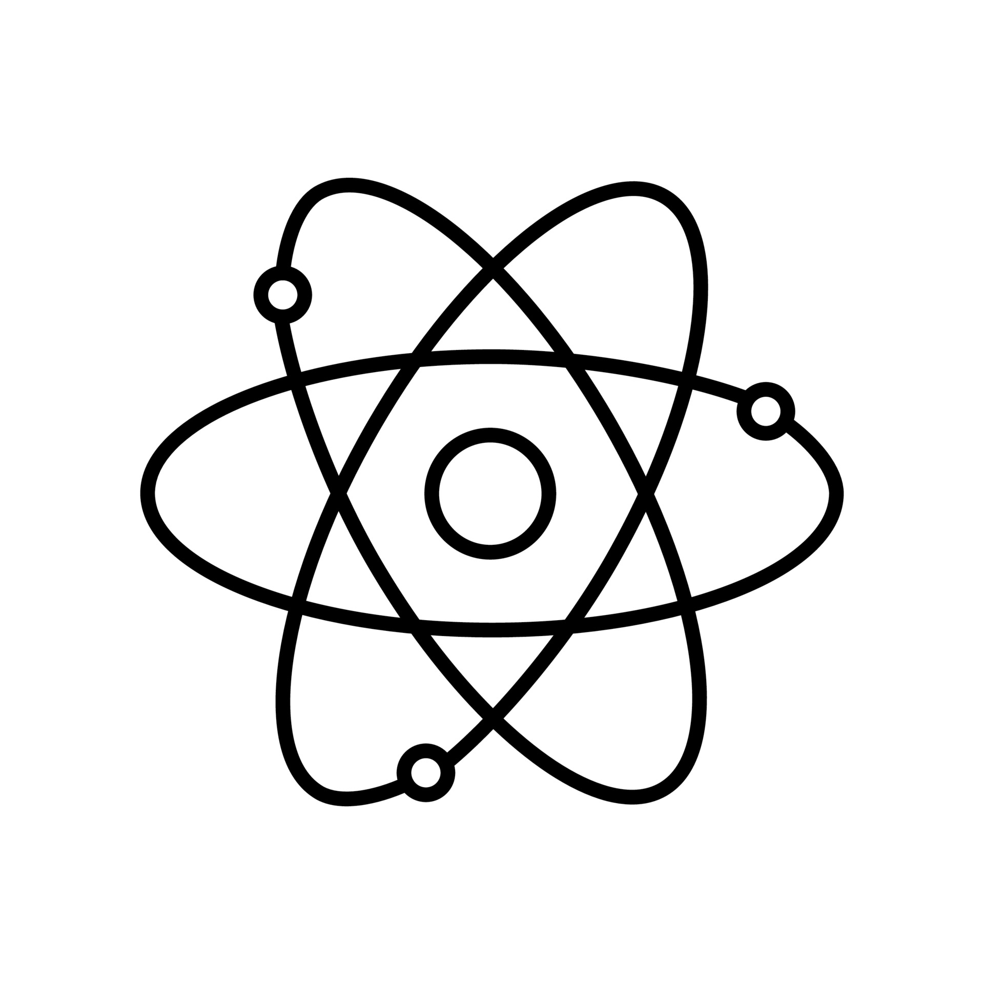 Atom outline icon. Black and white vector item from set, dedicated to ... Atom outline icon. Black and white vector item from set, dedicated to ...