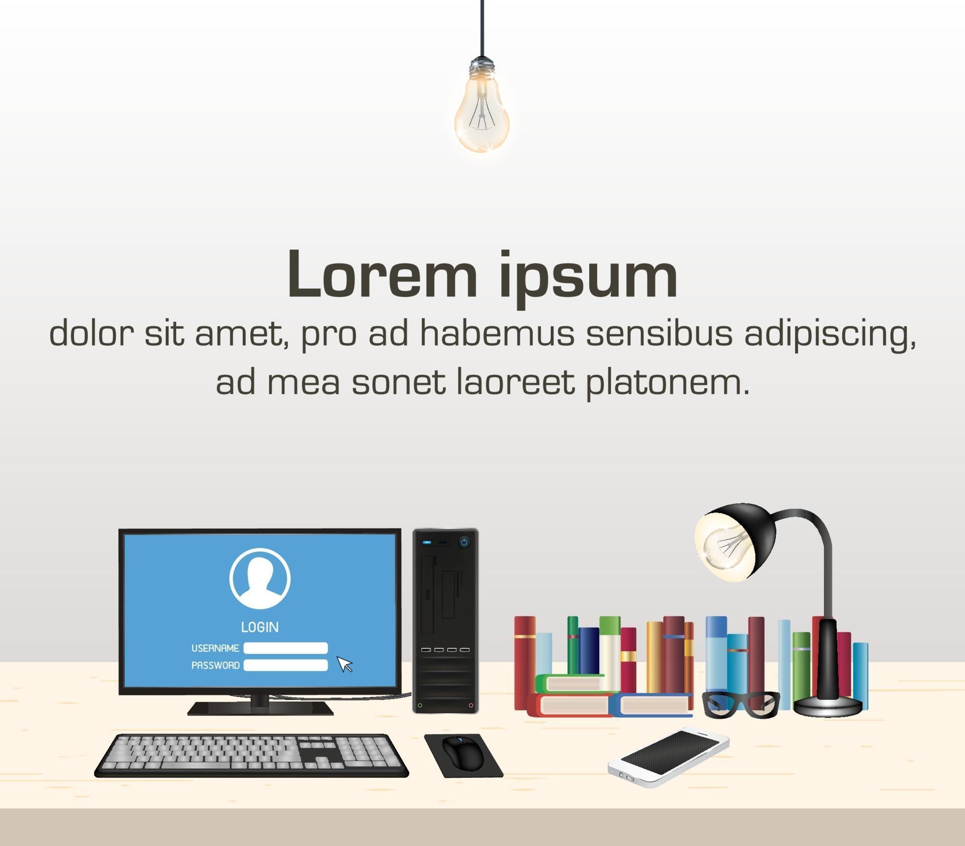 desktop personal computer set on a work table 2264246 Vector Art at ...