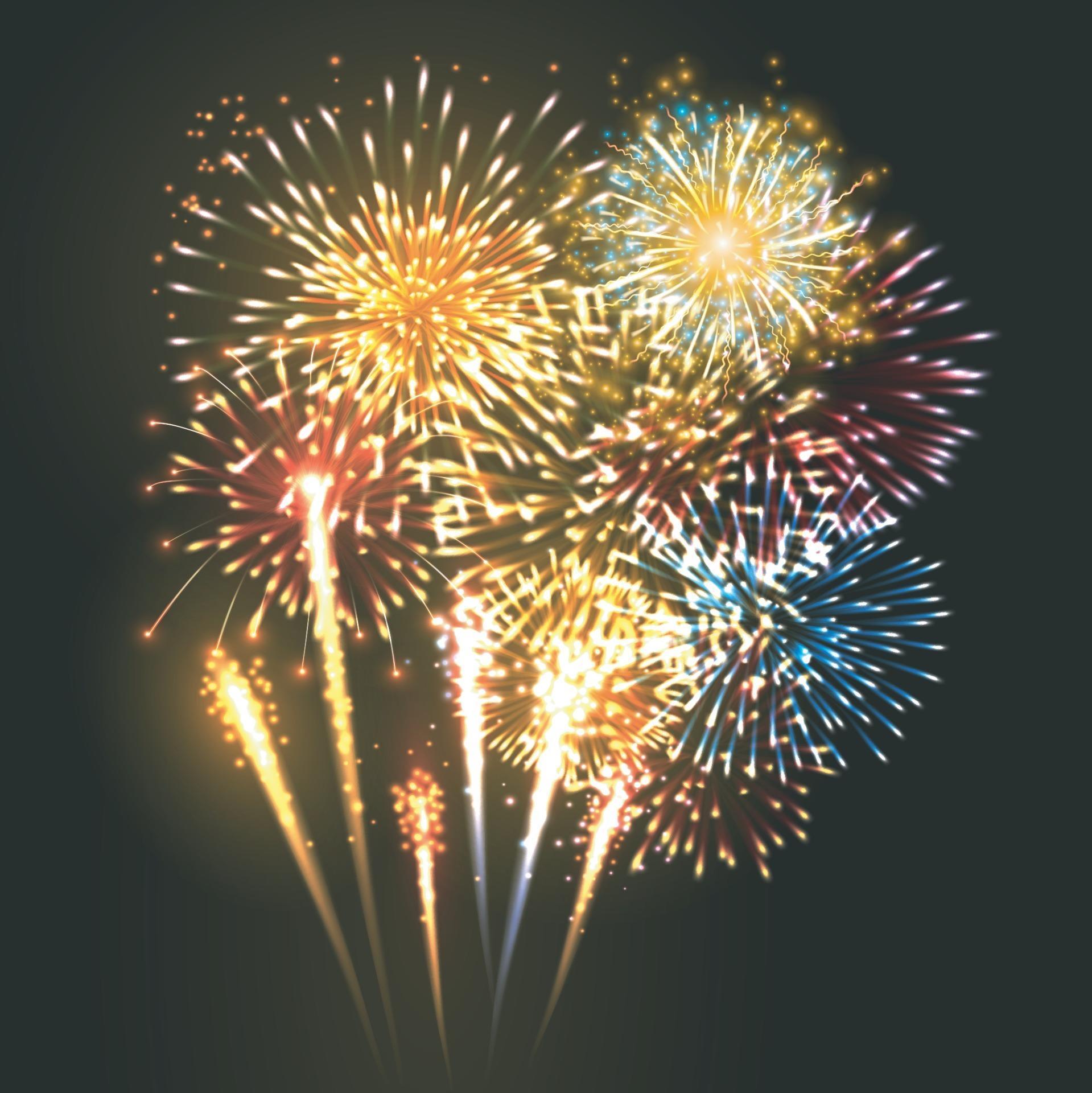 Multicolored fireworks exploding in the sky at night Vector Illustrator ...