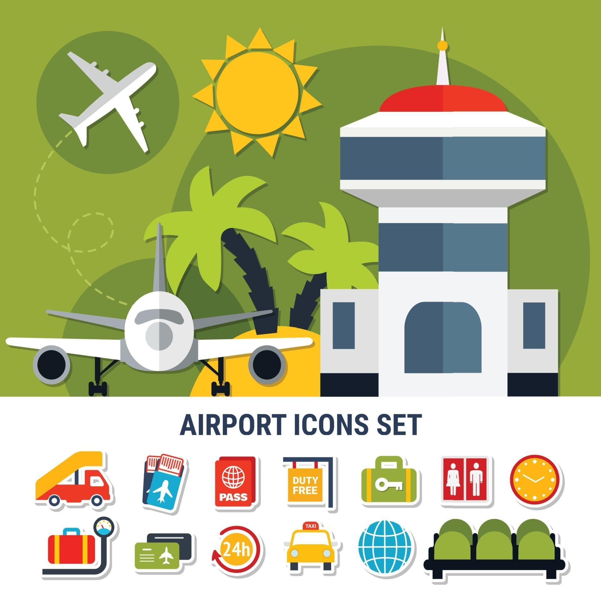 Airport Service Flat Icons Set 2273485 Vector Art at Vecteezy