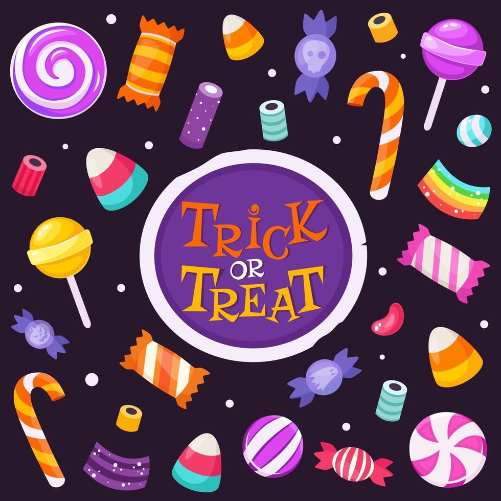 Trick or treat. Set of halloween sweets and candies. Vector ...