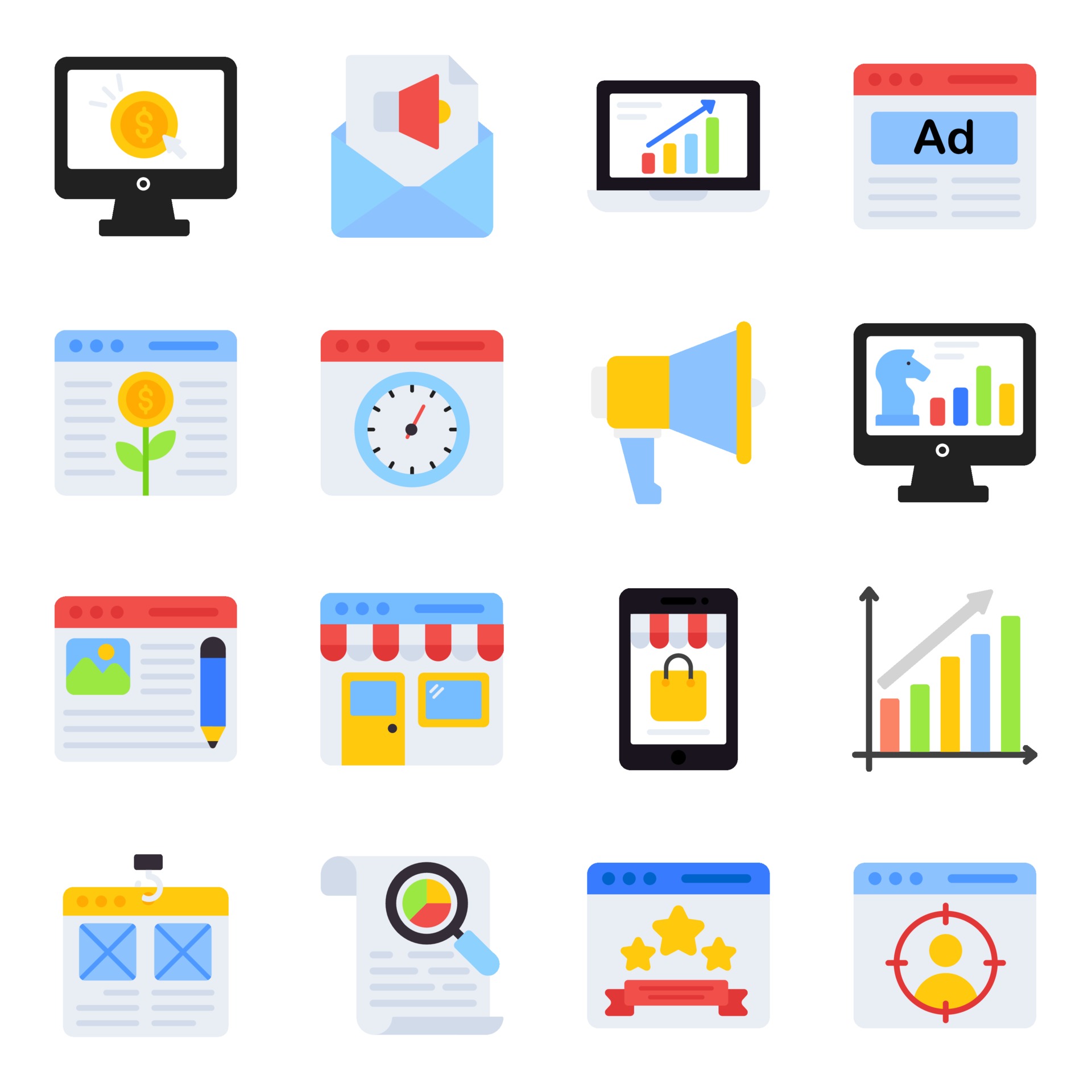 Pack of Web Marketing Flat Icons 2276373 Vector Art at Vecteezy