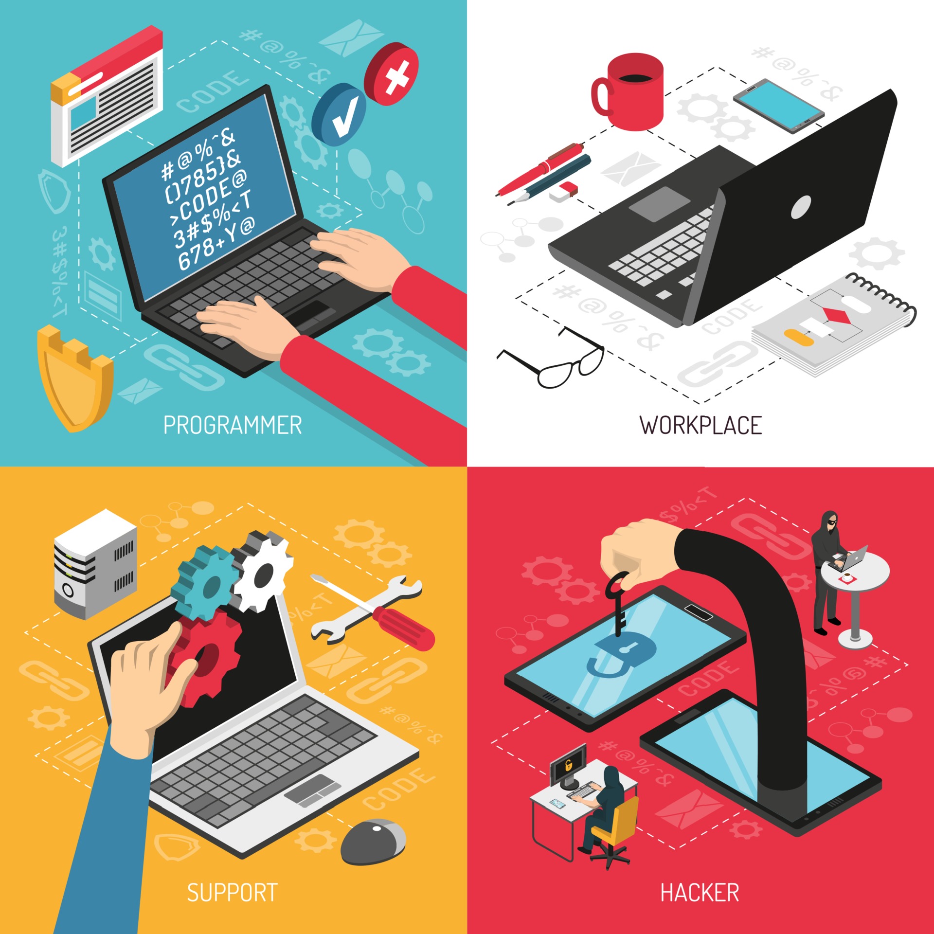 Programmer Concept 4 Isometric Compositions Vector Illustration 2285670 ...