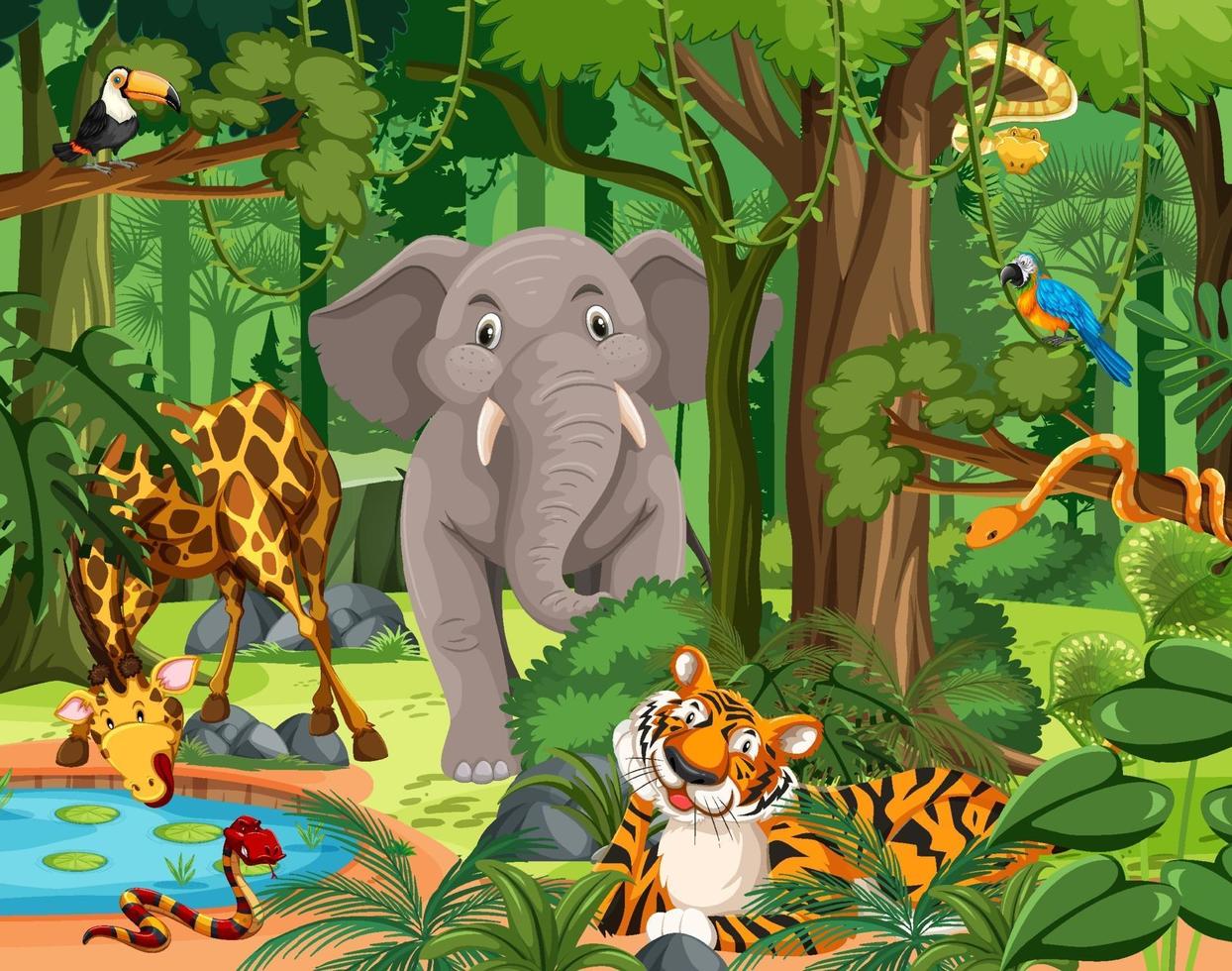 Wild animal cartoon character in the forest scene 2288489 Vector Art at ...