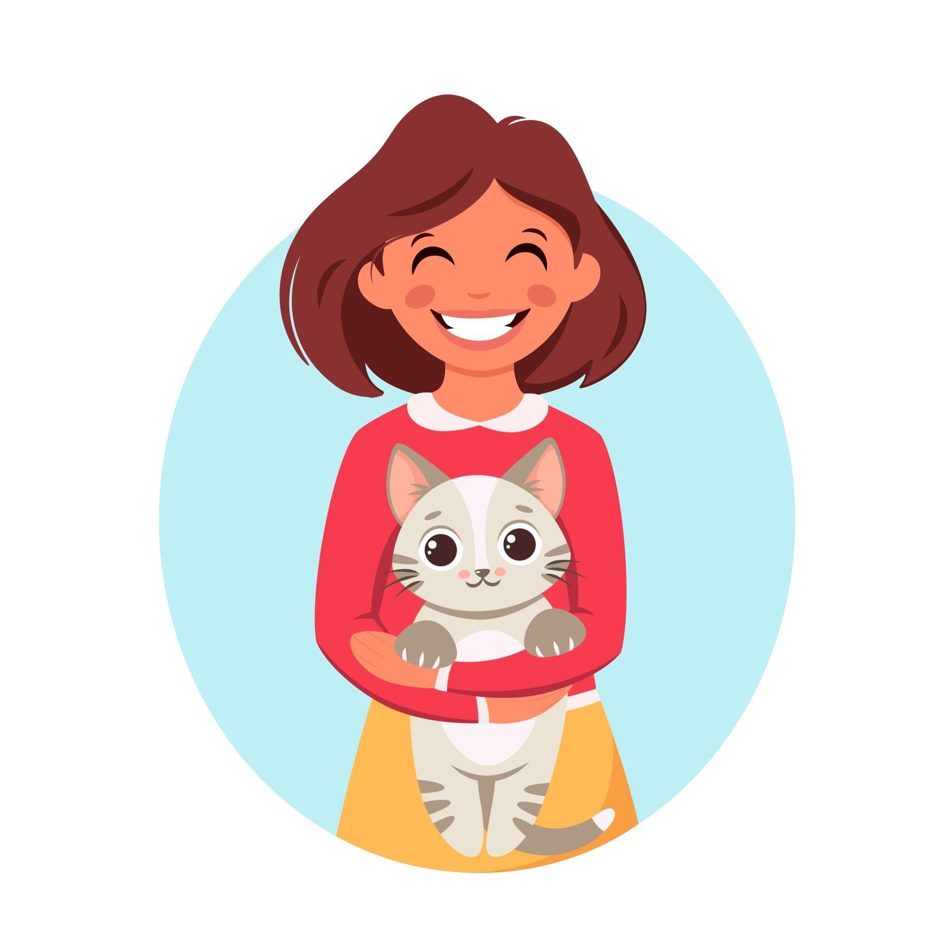 Cute Girl Holding A Cat In Her Hands 2292763 Vector Art At Vecteezy