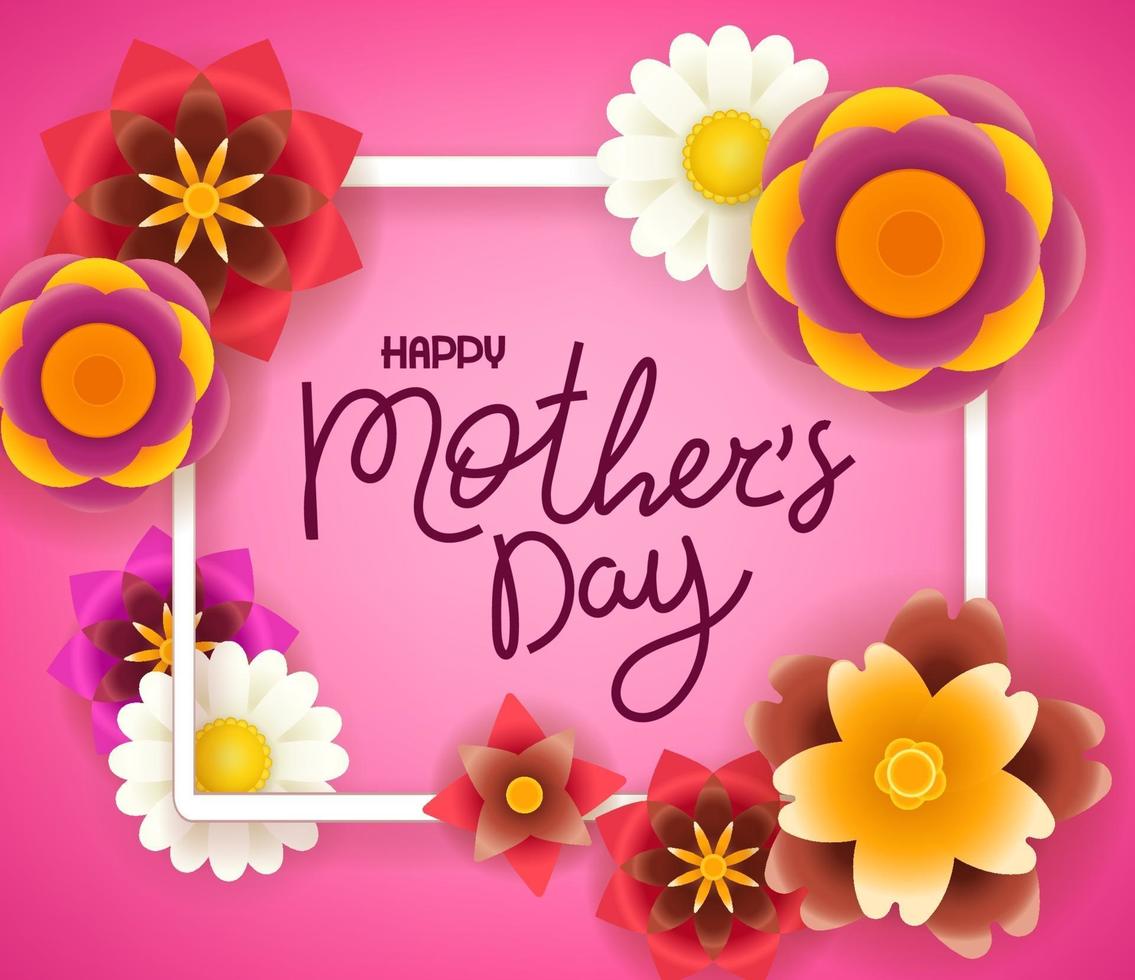 Happy Mothers Day Greeting Card With Beautiful 3d Flowers And Lettering