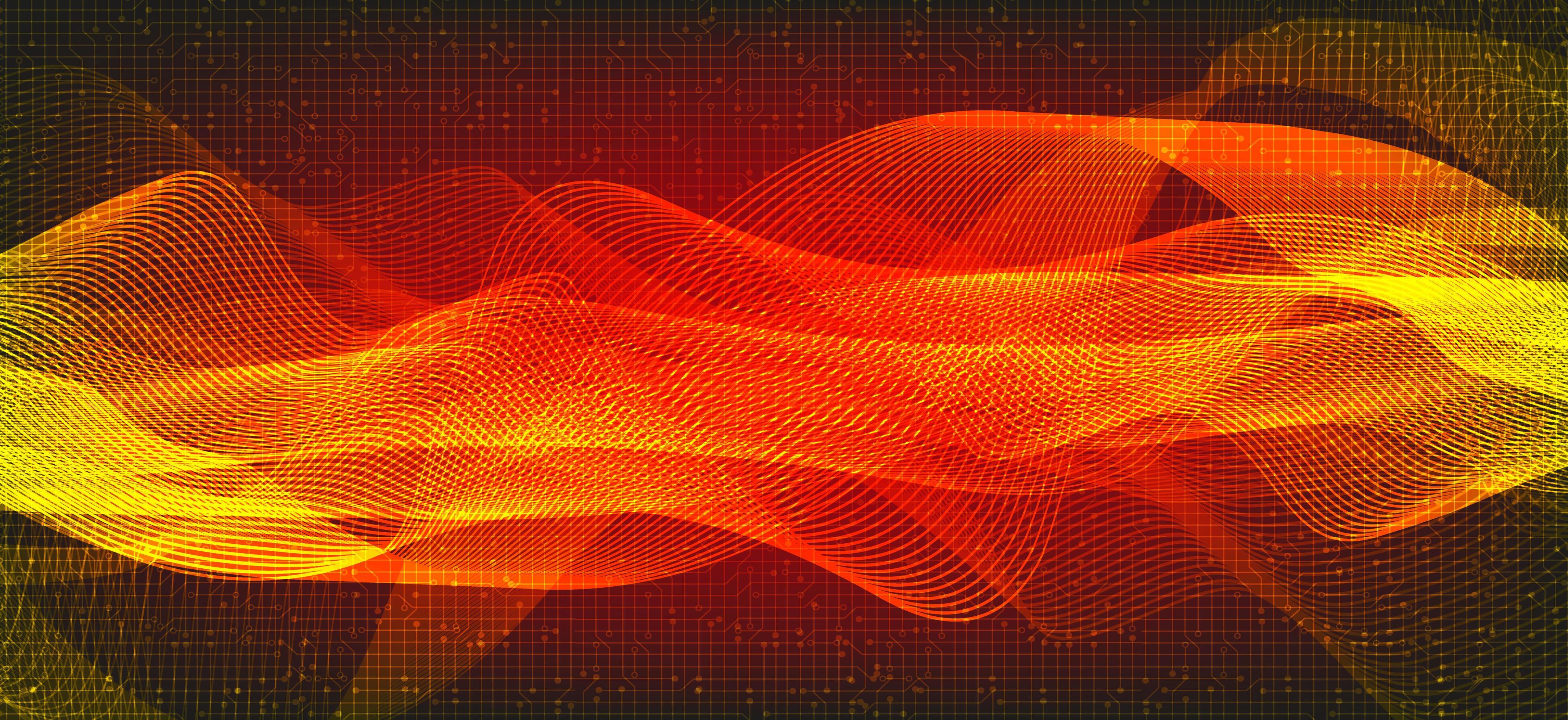 Fondo de onda de sonido digital naranja y rojo, tecnología y concepto ...