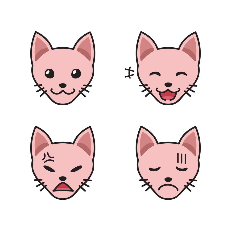 Set Of Sphynx Cat Faces Showing Different Emotions 2296801 Vector Art