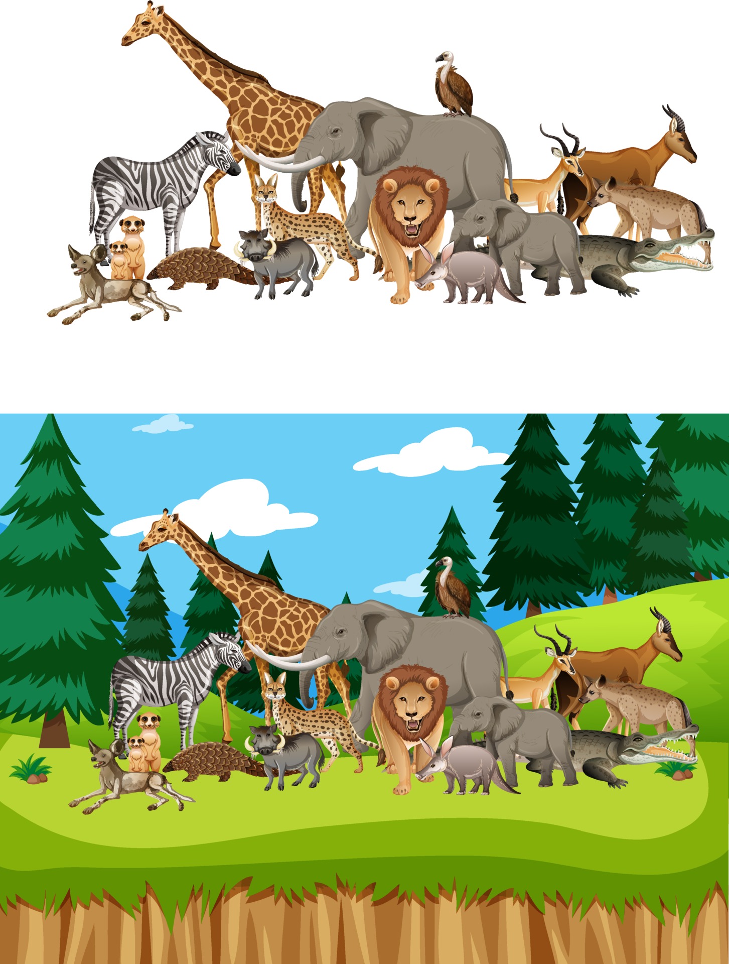 Group of wild african animal on white background 2296963 Vector Art at ...