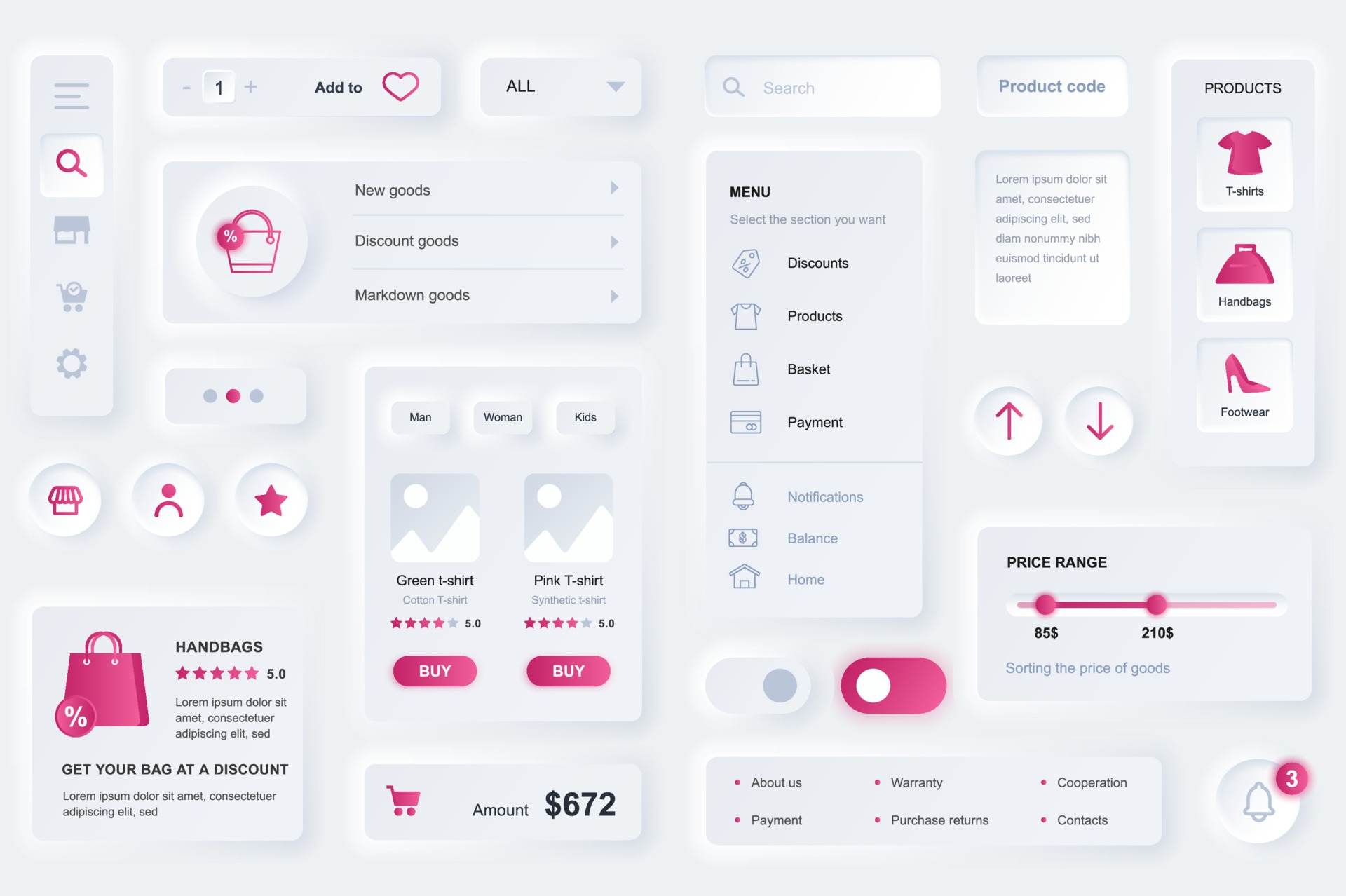 User Interface Elements For Shopping App Neumorphic Design Ui Elements
