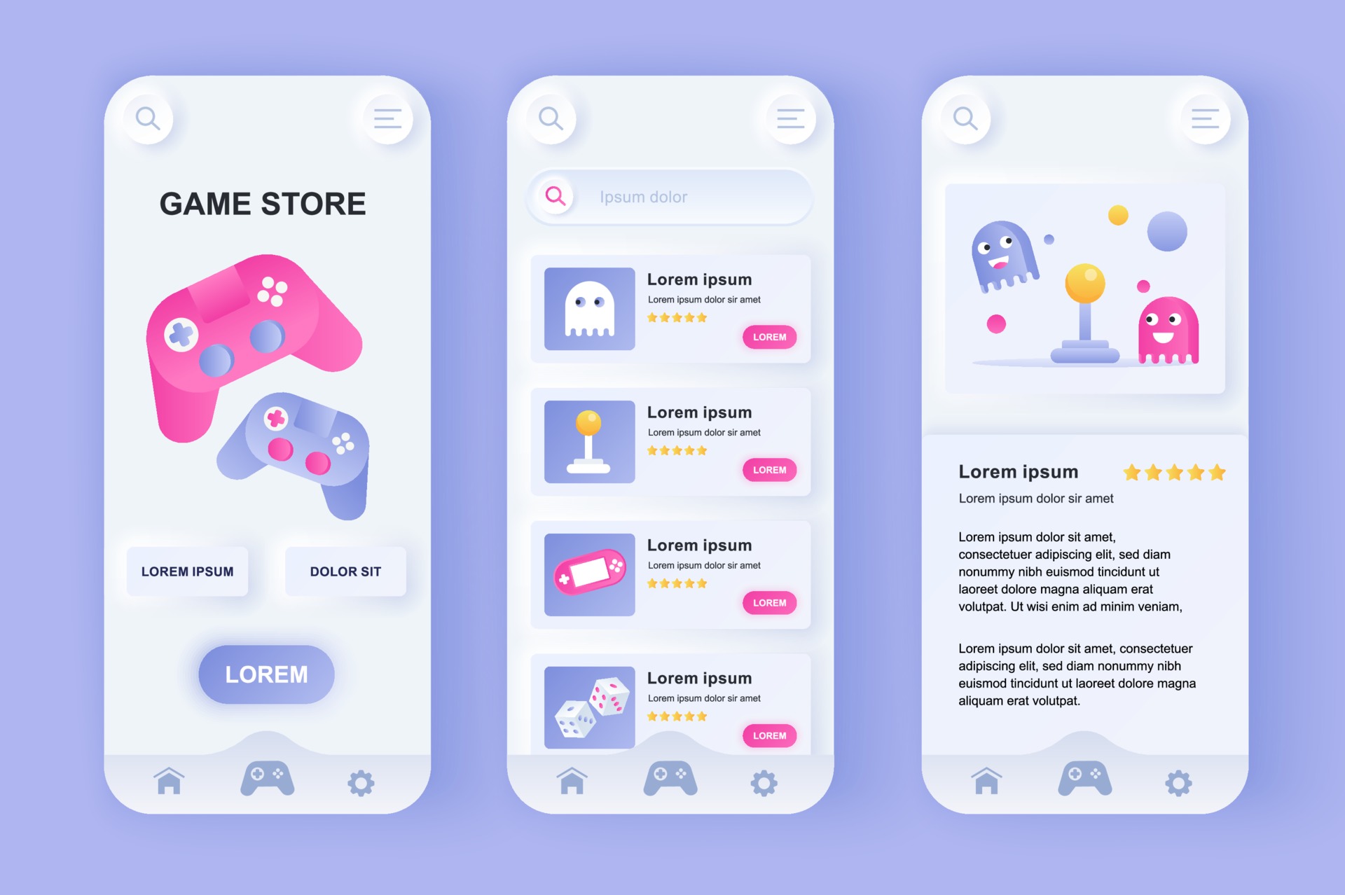 Game Store Unique Neomorphic Mobile App Design Kit 2301346 Vector Art