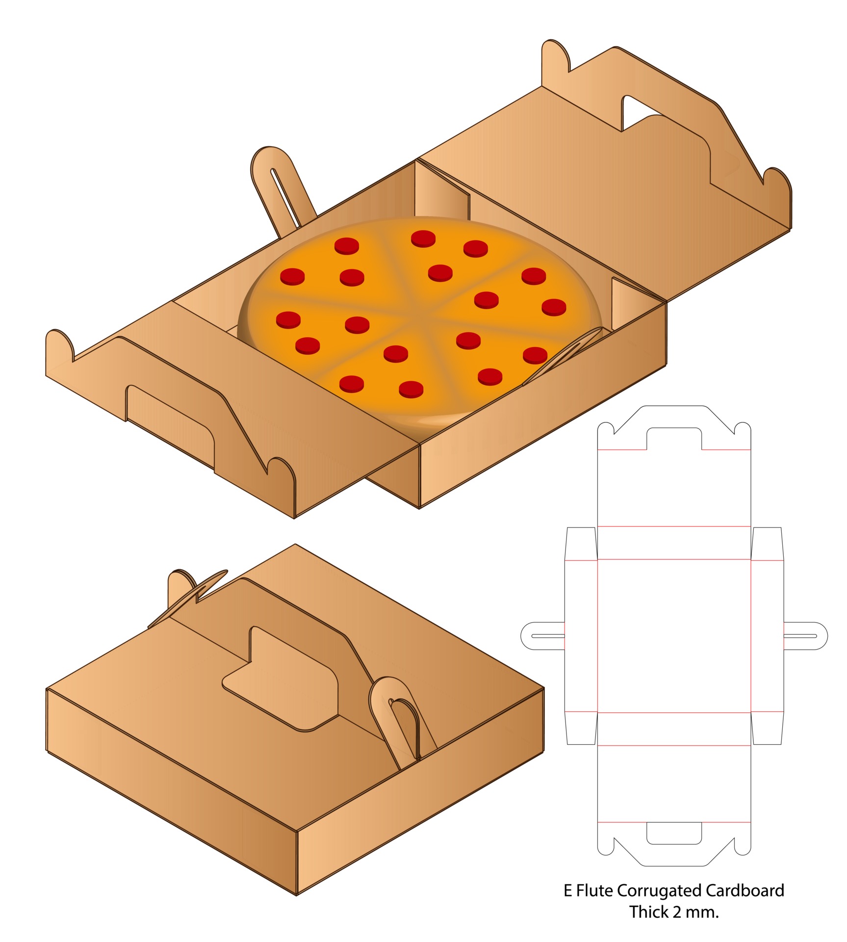 Pizza Box Corrugated Package Die Cut With Mock Up 2302249 Vector Art At