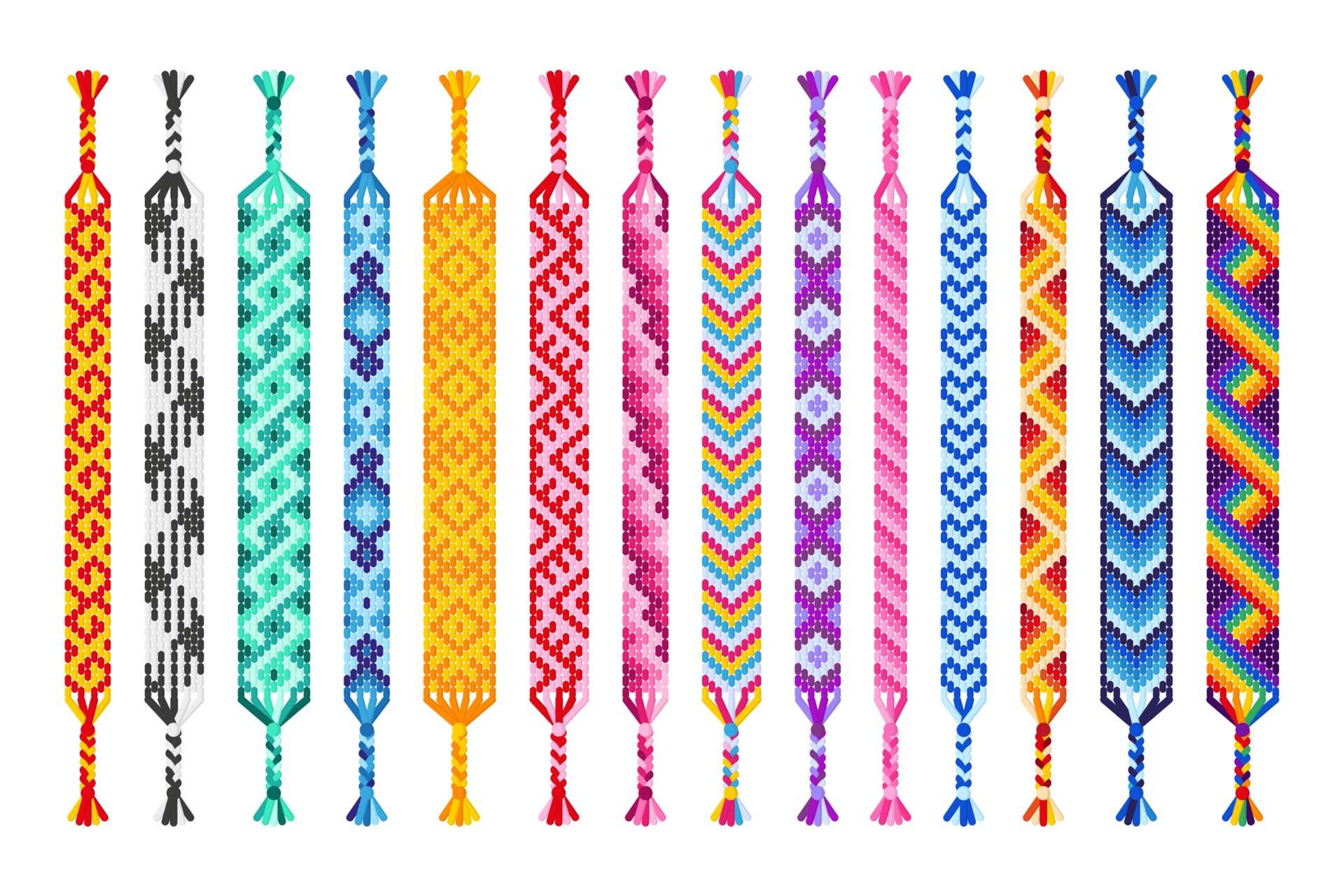 Vector Set Of Multi Colored Handmade Hippie Friendship Bracelets Of
