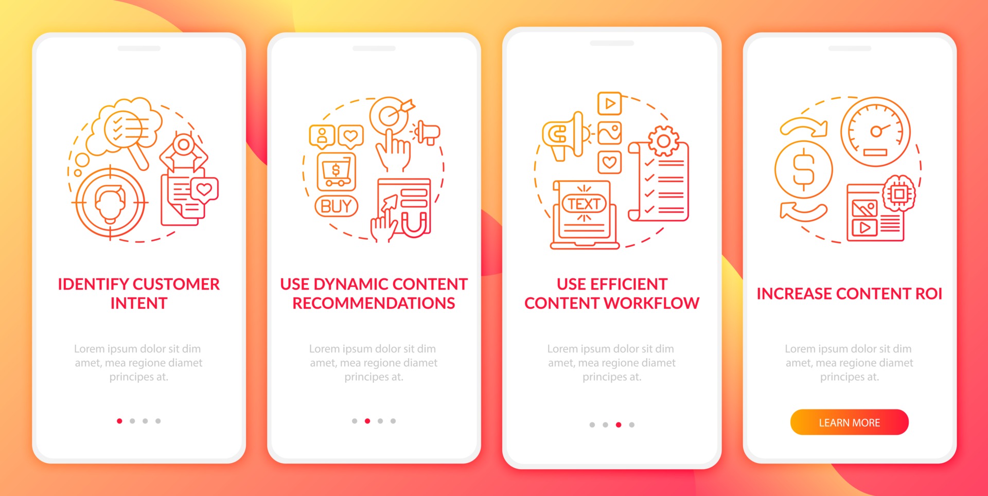 Smart content creation tips red onboarding mobile app page screen with concept 2306413 Vector ...