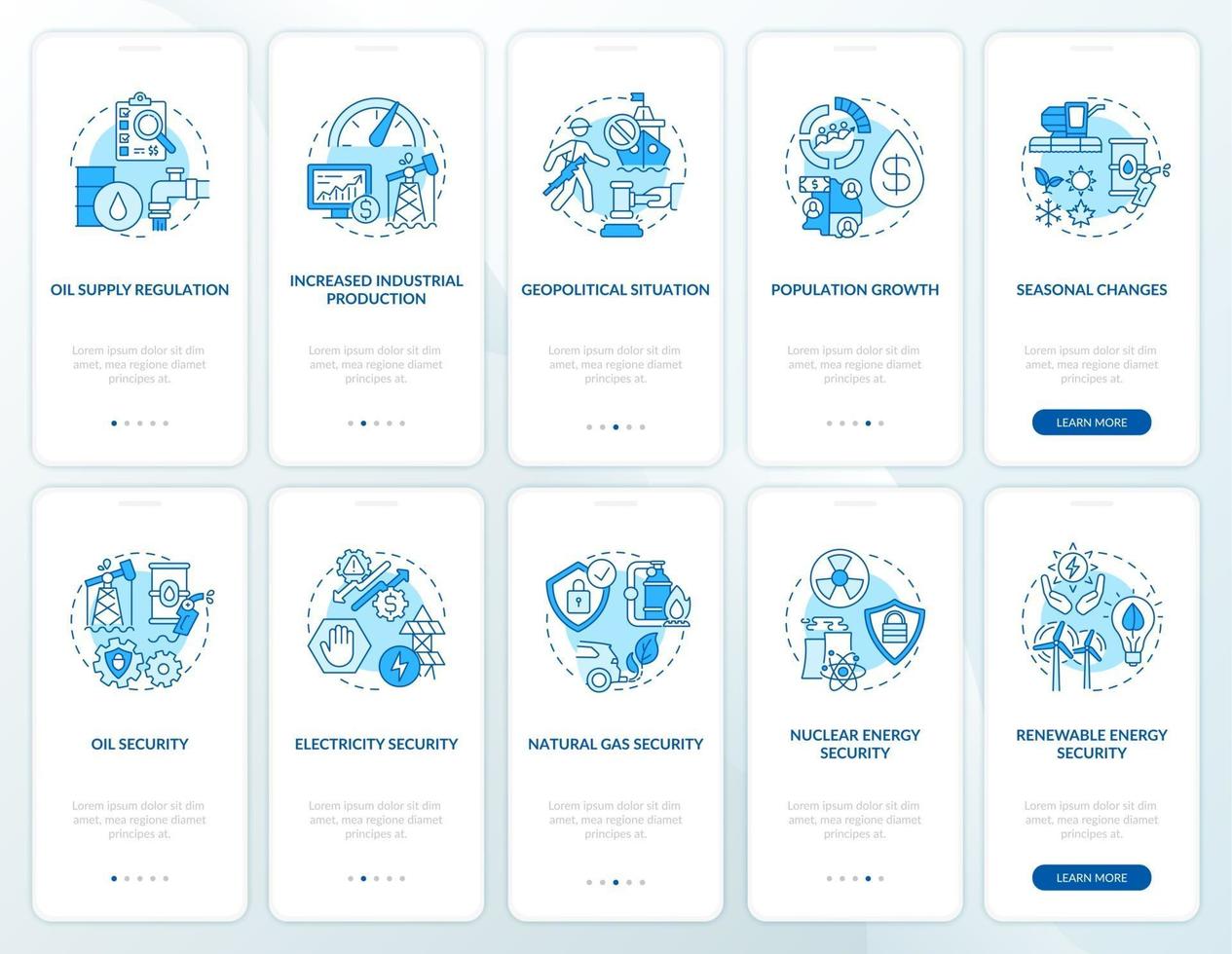 Energetic Security Onboarding Mobile App Page Screen With Concepts Set