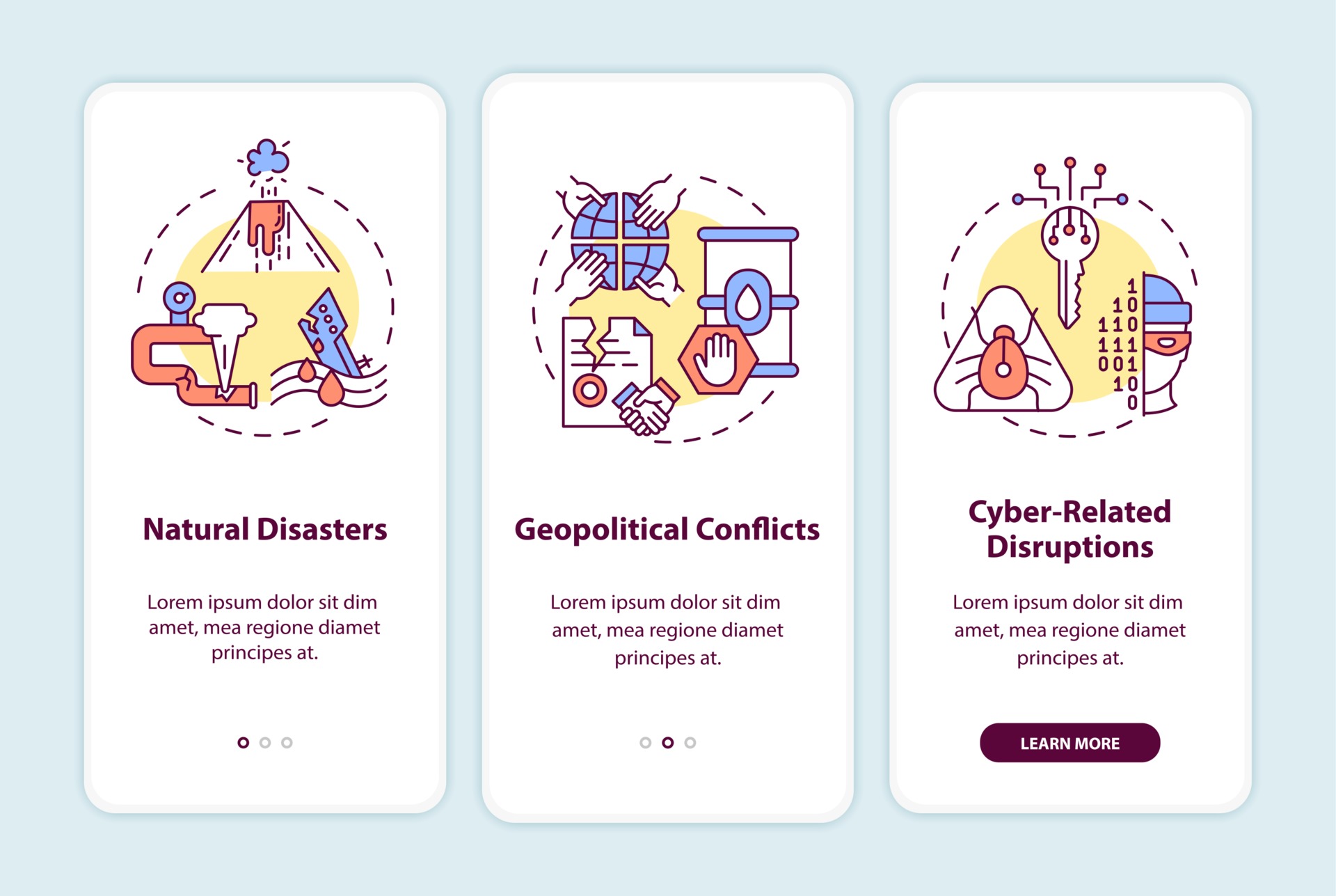 Energy Security Threats Onboarding Mobile App Page Screen With Concepts