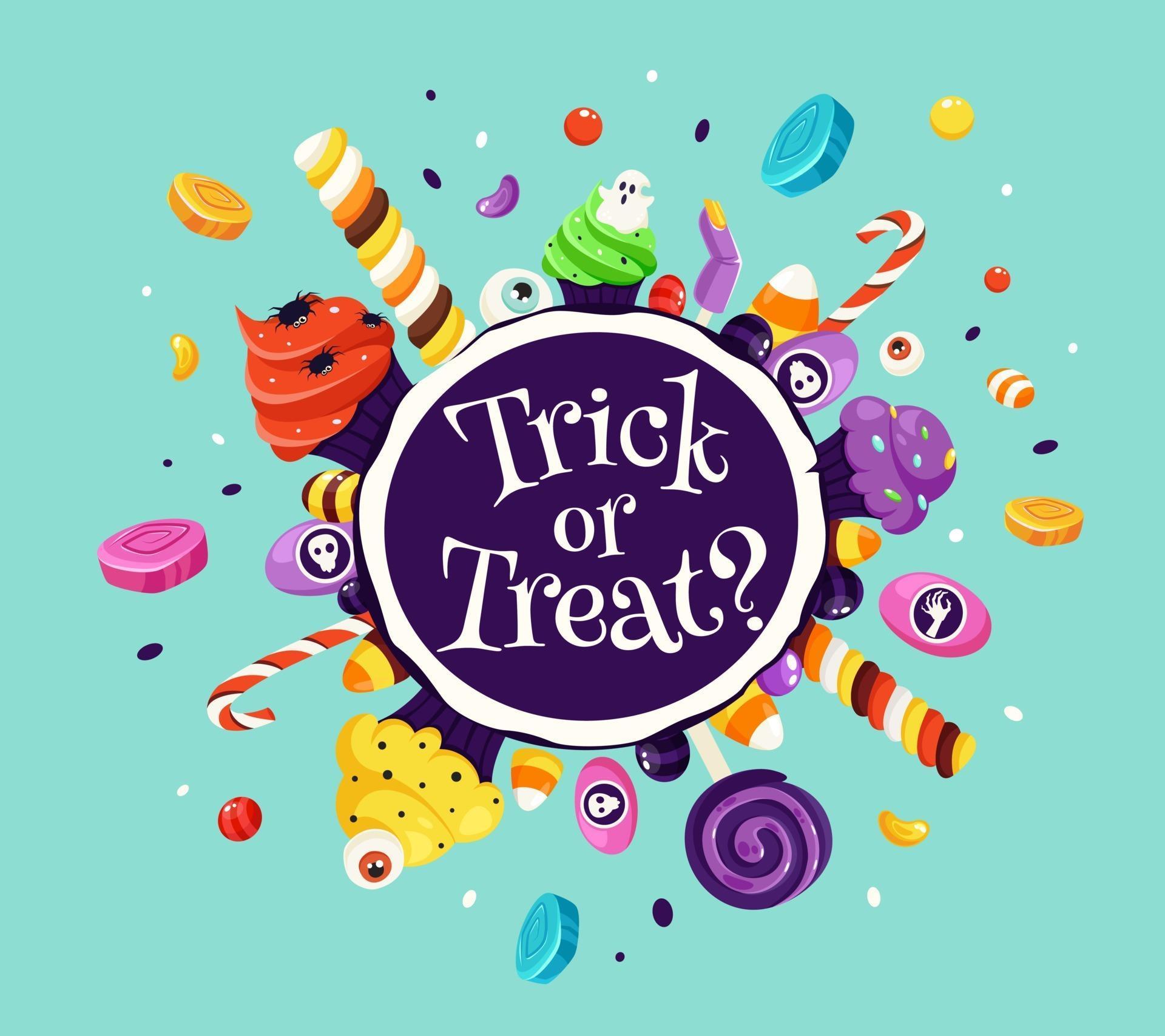 Trick or treat. Set of halloween sweets and candies. Vector ...