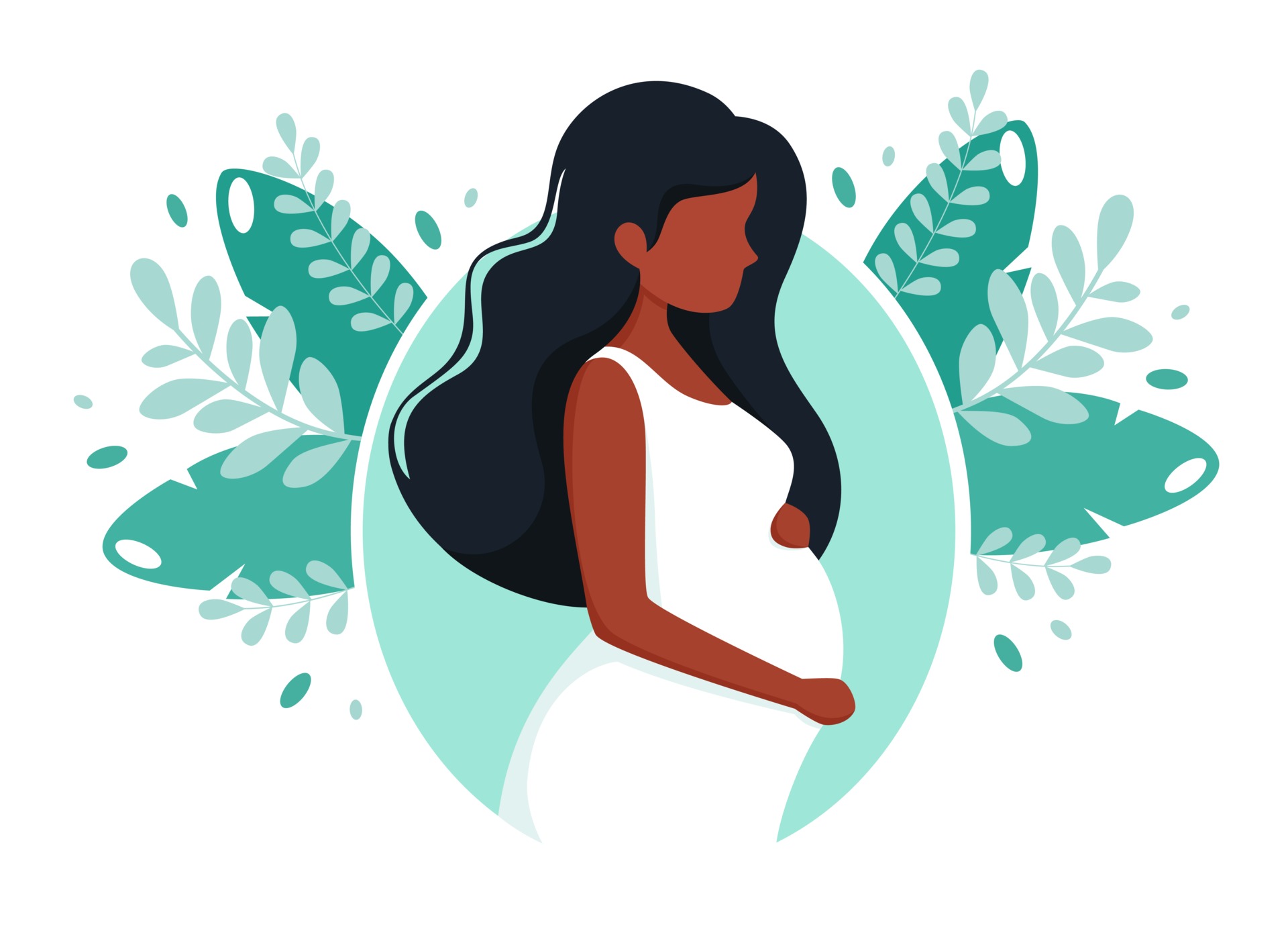 Pregnant Black Woman Pregnancy Motherhood Concept Vector
