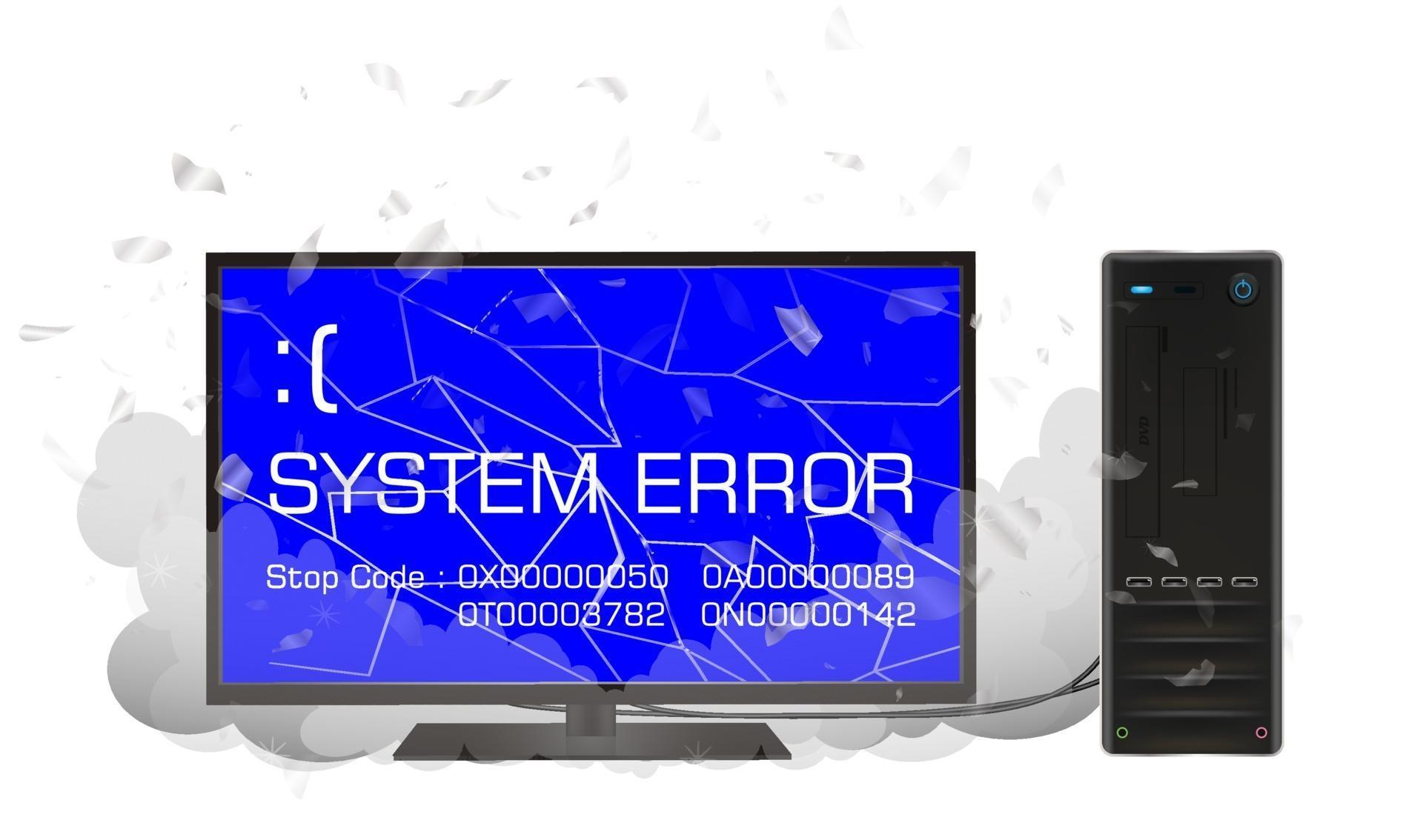 desktop computer with error screen 2312521 Vector Art at Vecteezy