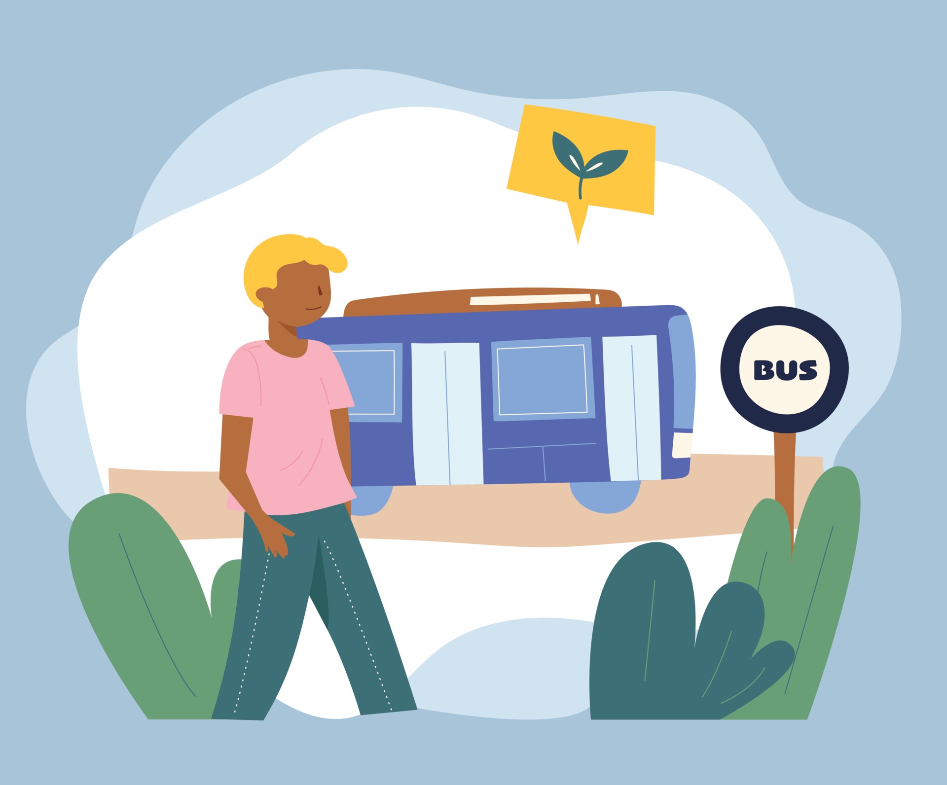 A Man Is Walking To Use Public Transportation Flat Design Style Minimal Vector Illustration