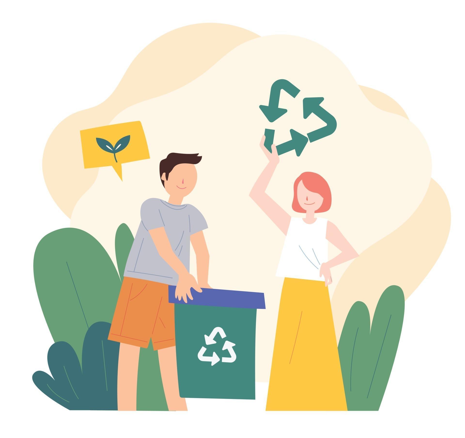 People are holding recycling bins. flat design style minimal vector ... People are holding recycling bins. flat design style minimal vector ...