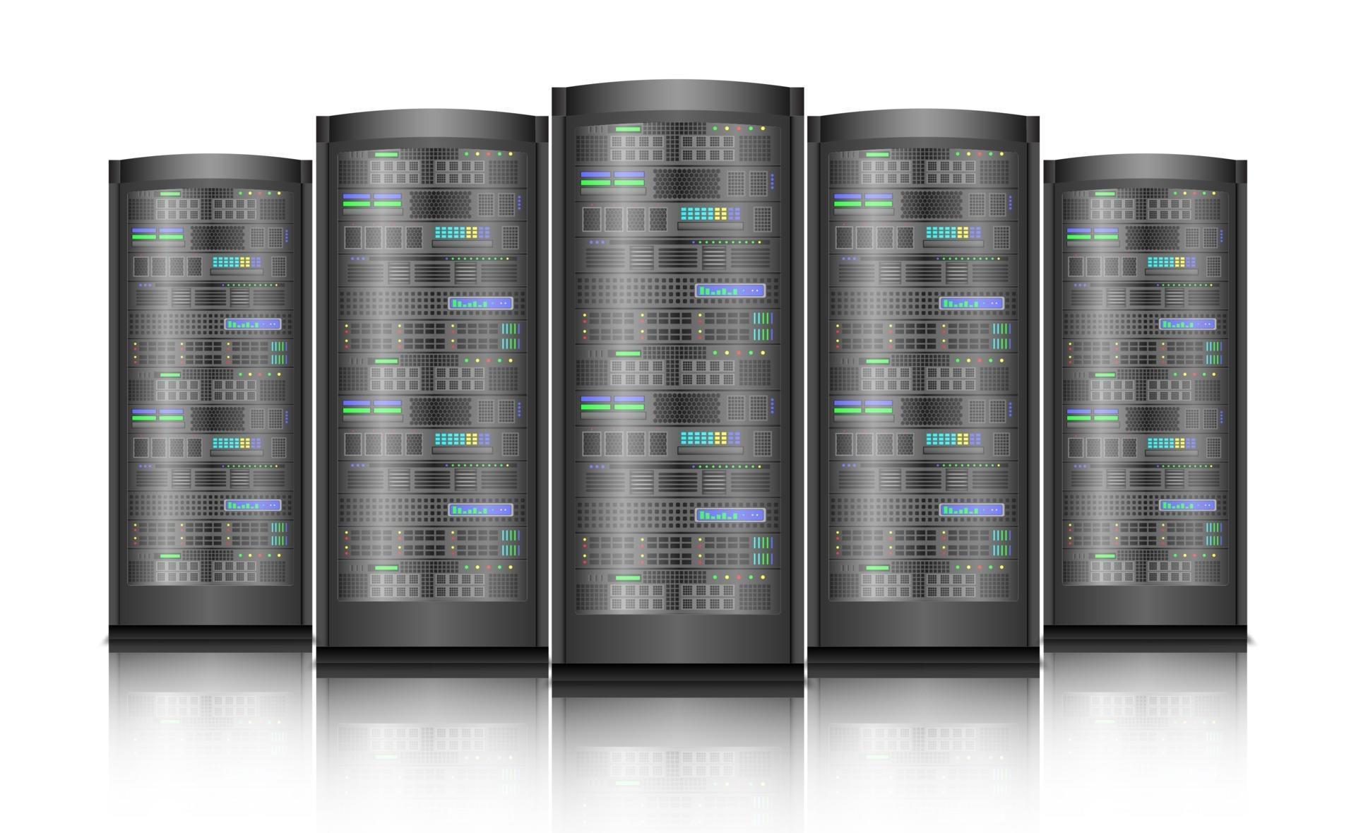 Network servers computer hardware isolated on white background, vector ...