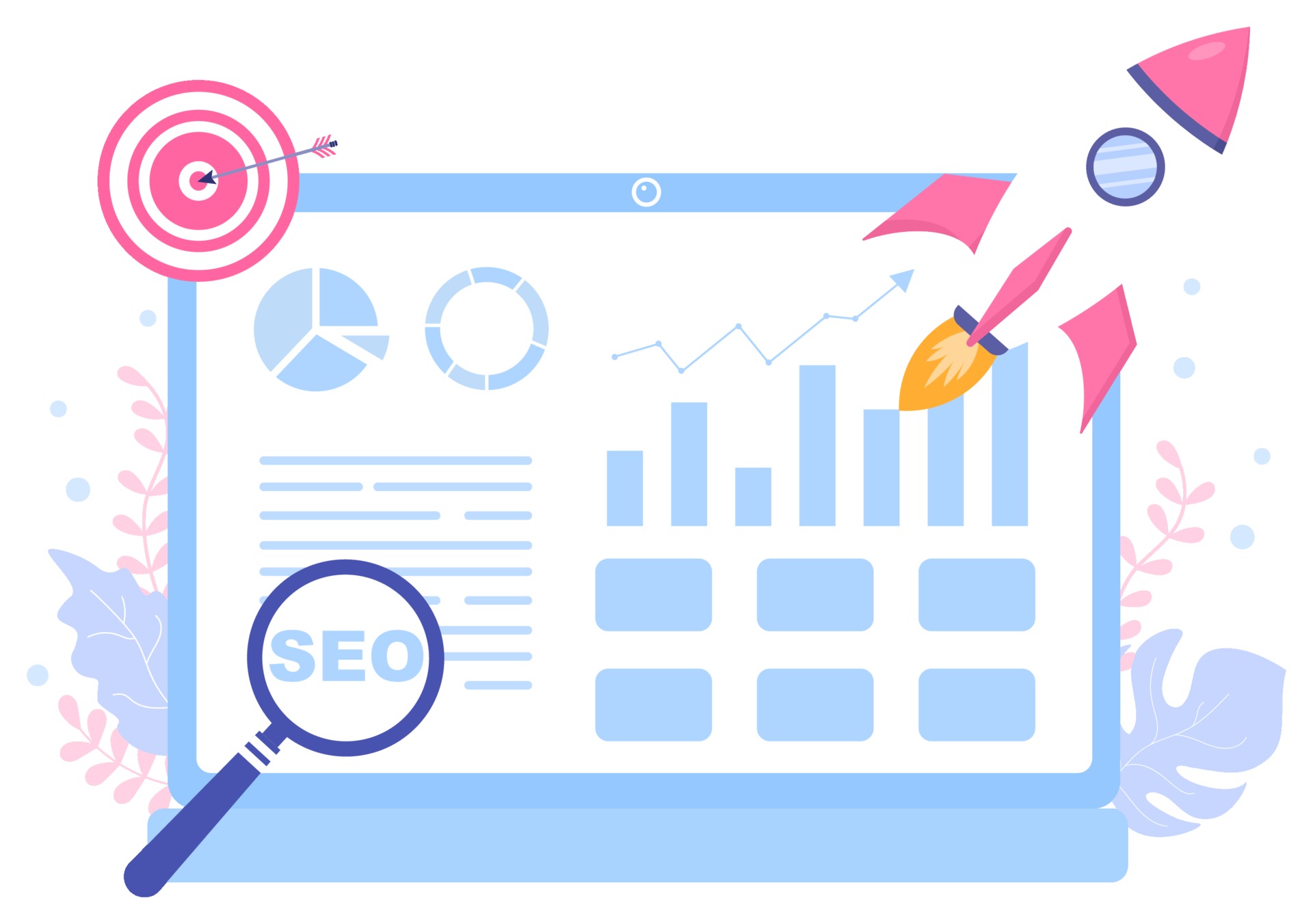 Seo Optimization Vector Illustration To Search Engine App Development Web Pages And Bookmarks