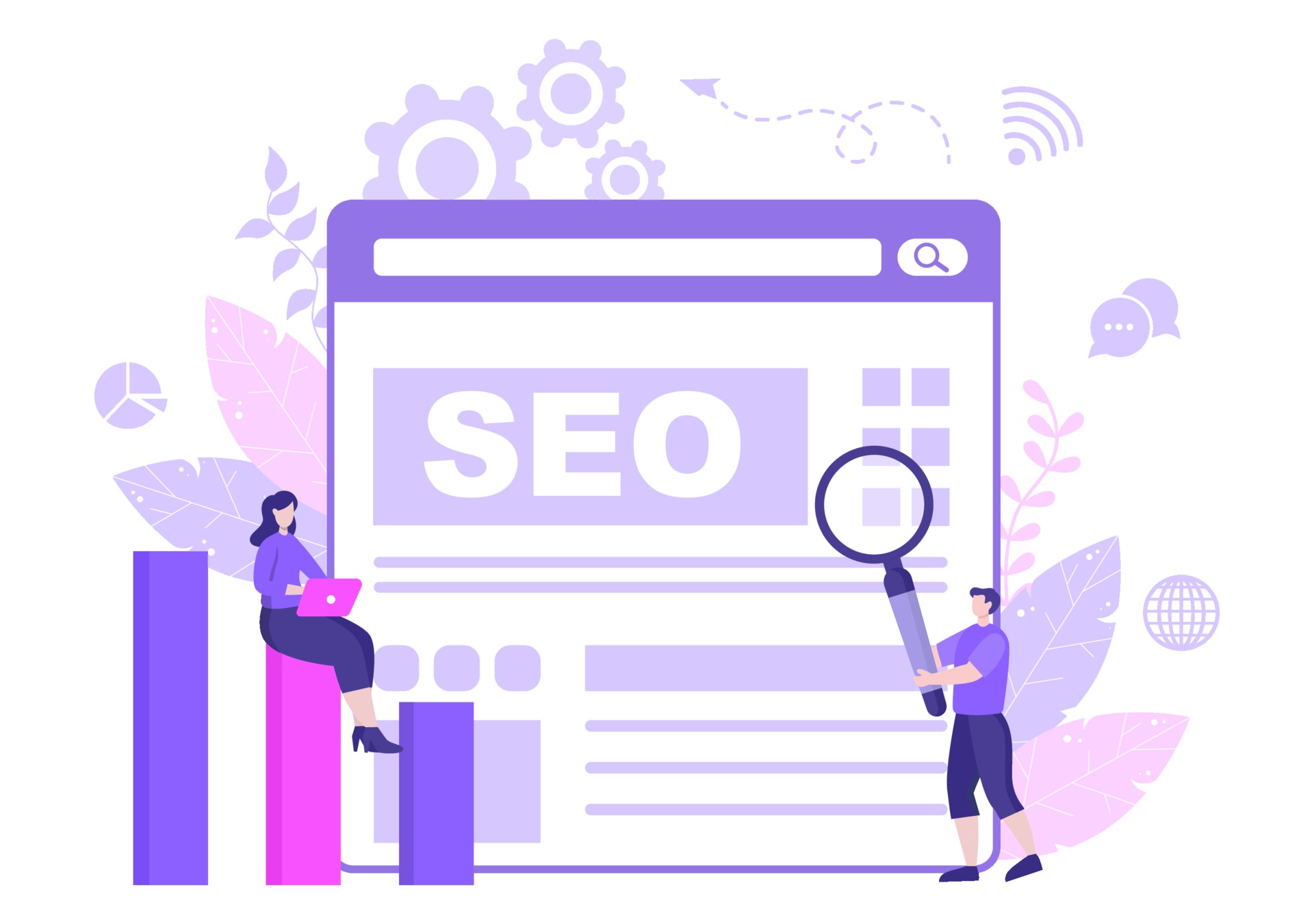 Seo Optimization Vector Illustration To Search Engine App Development Web Pages And Bookmarks