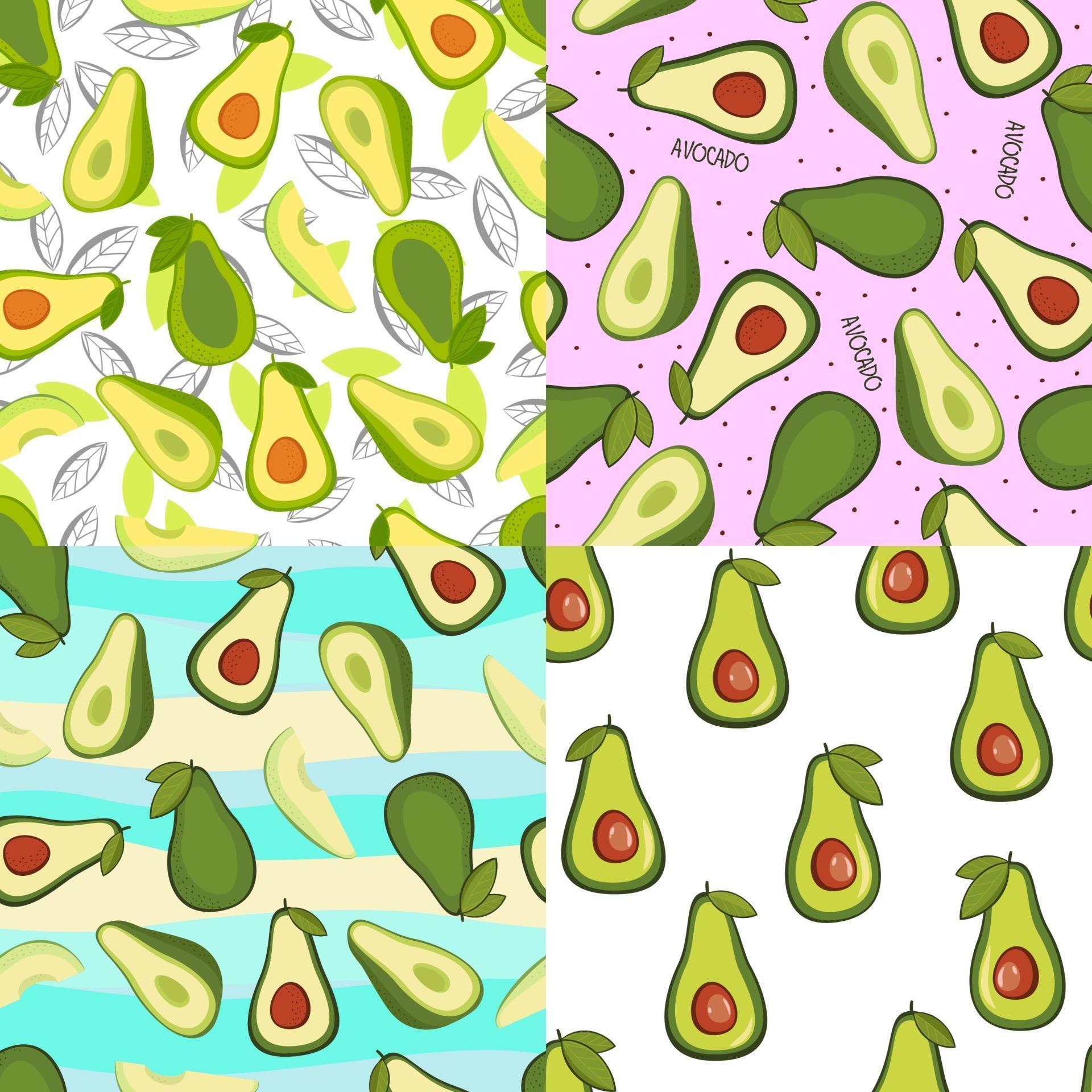Set of vector seamless background with avocado fruit slices on ...