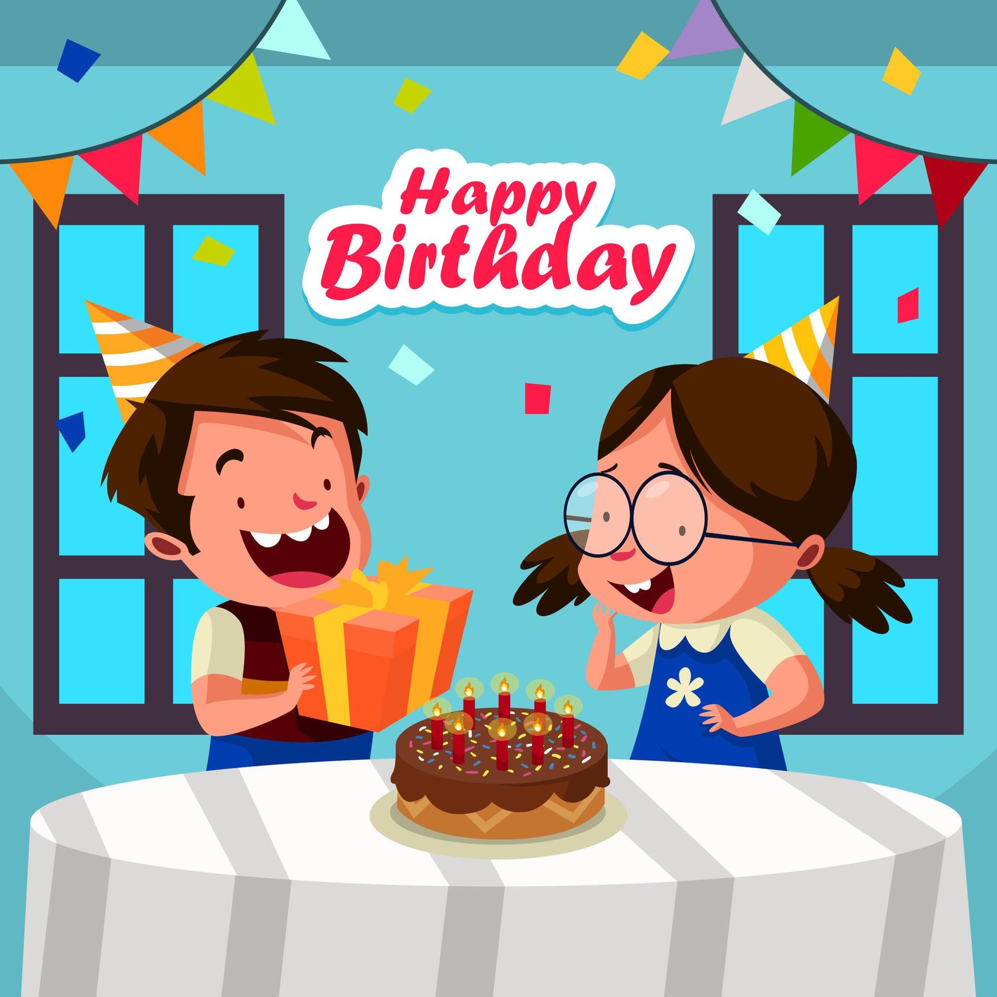 Kids Birthday Gift Celebration Party Illustration 2375143 Vector Art at ...