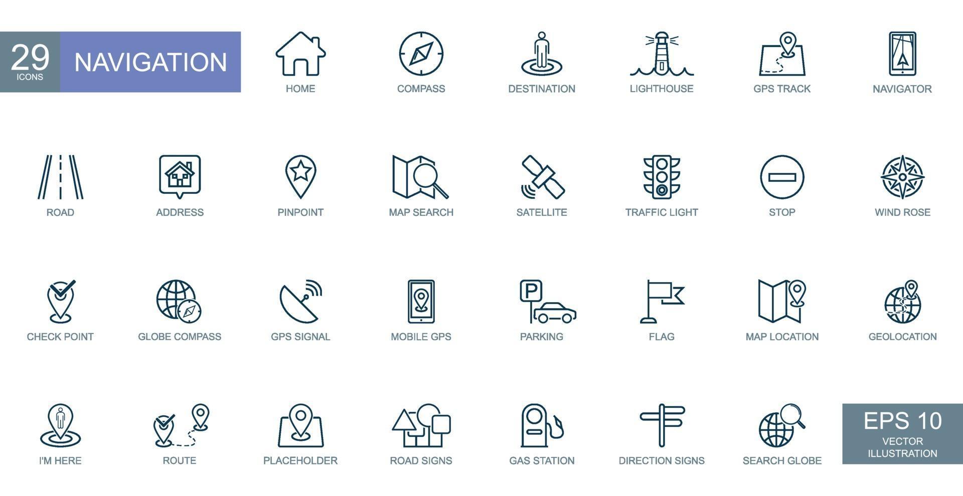 Navigation, location, GPS elements - thin line web icons set. Vector 2381312 Vector Art at Vecteezy