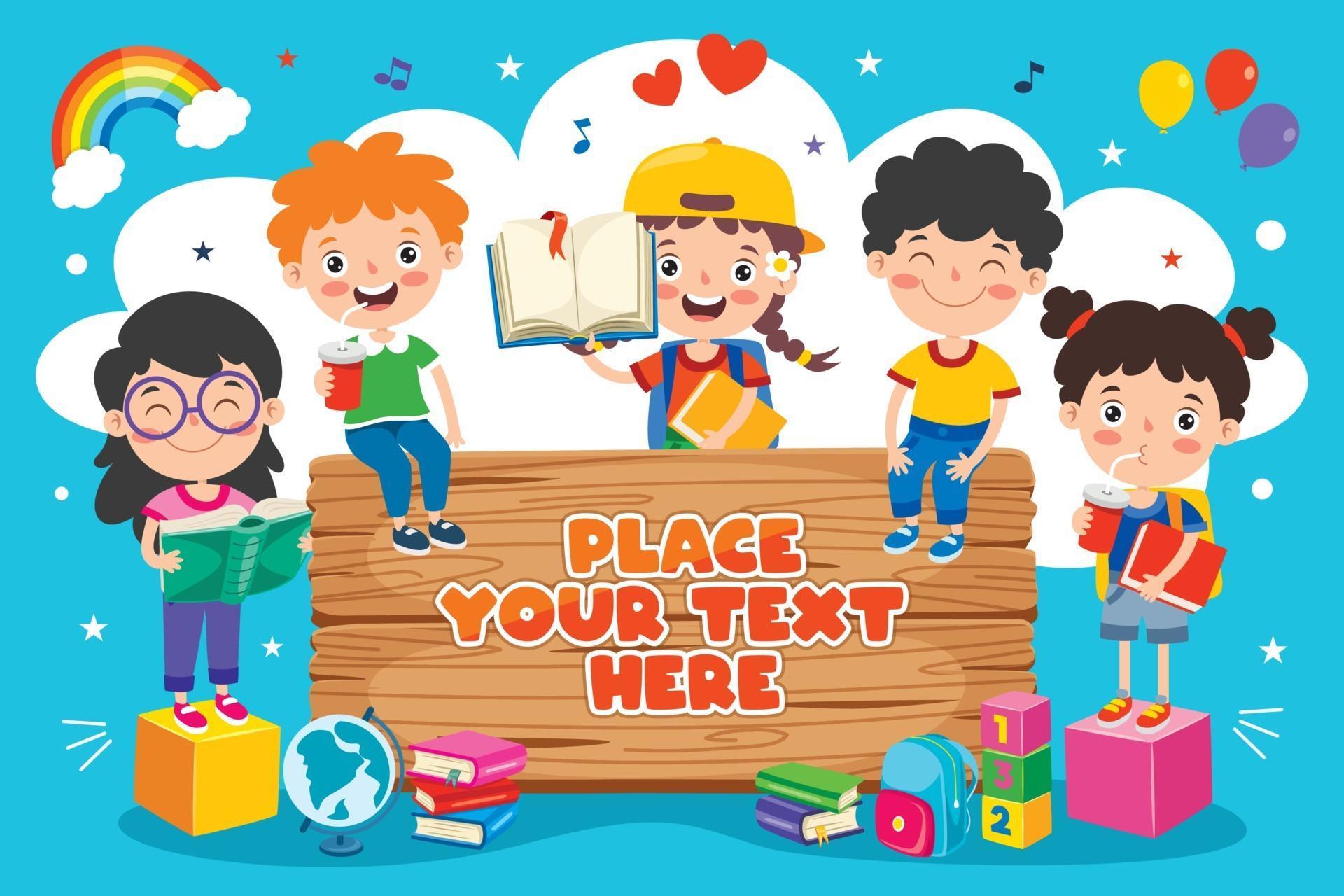 Happy Cute Cartoon School Children 2383474 Vector Art at Vecteezy