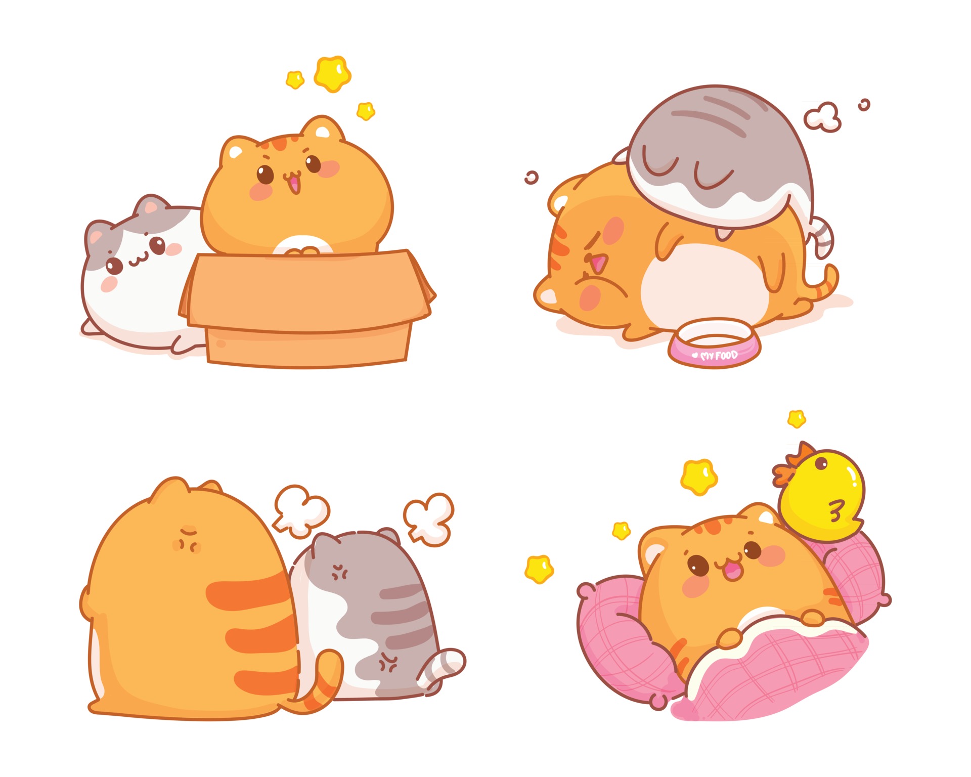 Hand Drawn Cute Cats Collection Cartoon Illustration 2384270 Vector Art