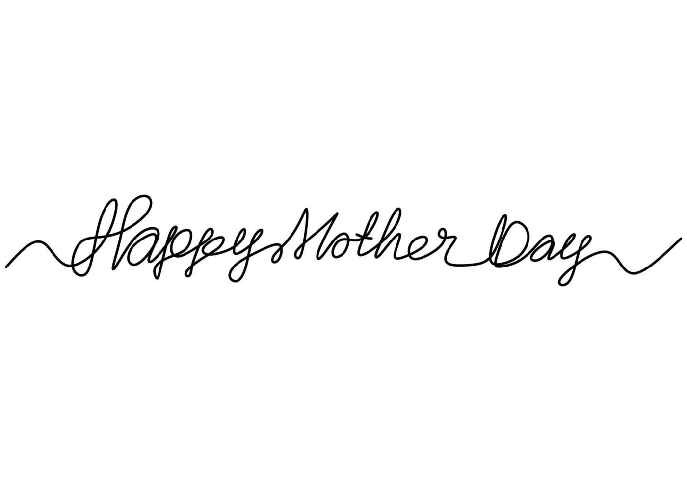 Happy Mothers Day Handwritten Lettering Continuous Line Drawing Text