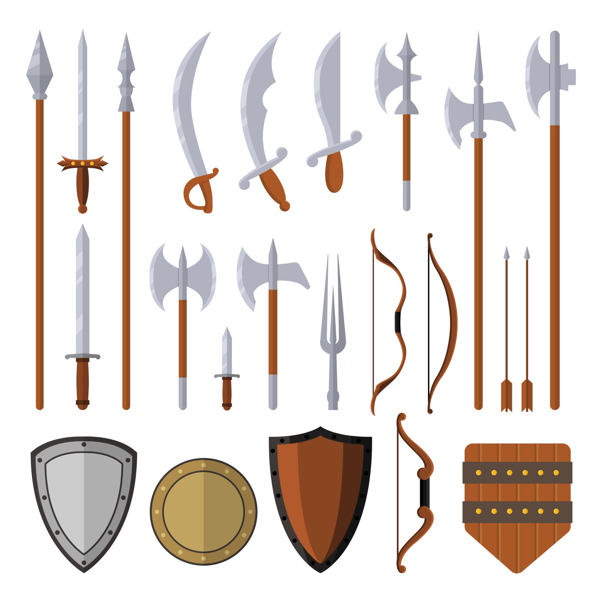 Medieval weapons set design elements isolated on white background ... Medieval weapons set design elements isolated on white background ...