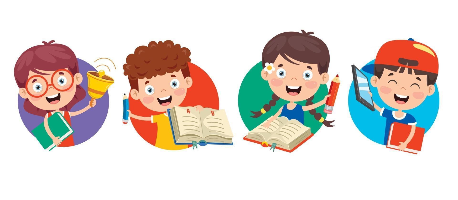 Niños Felices De La Escuela De Dibujos Animados Lindo 2391145 Vector En Vecteezy
