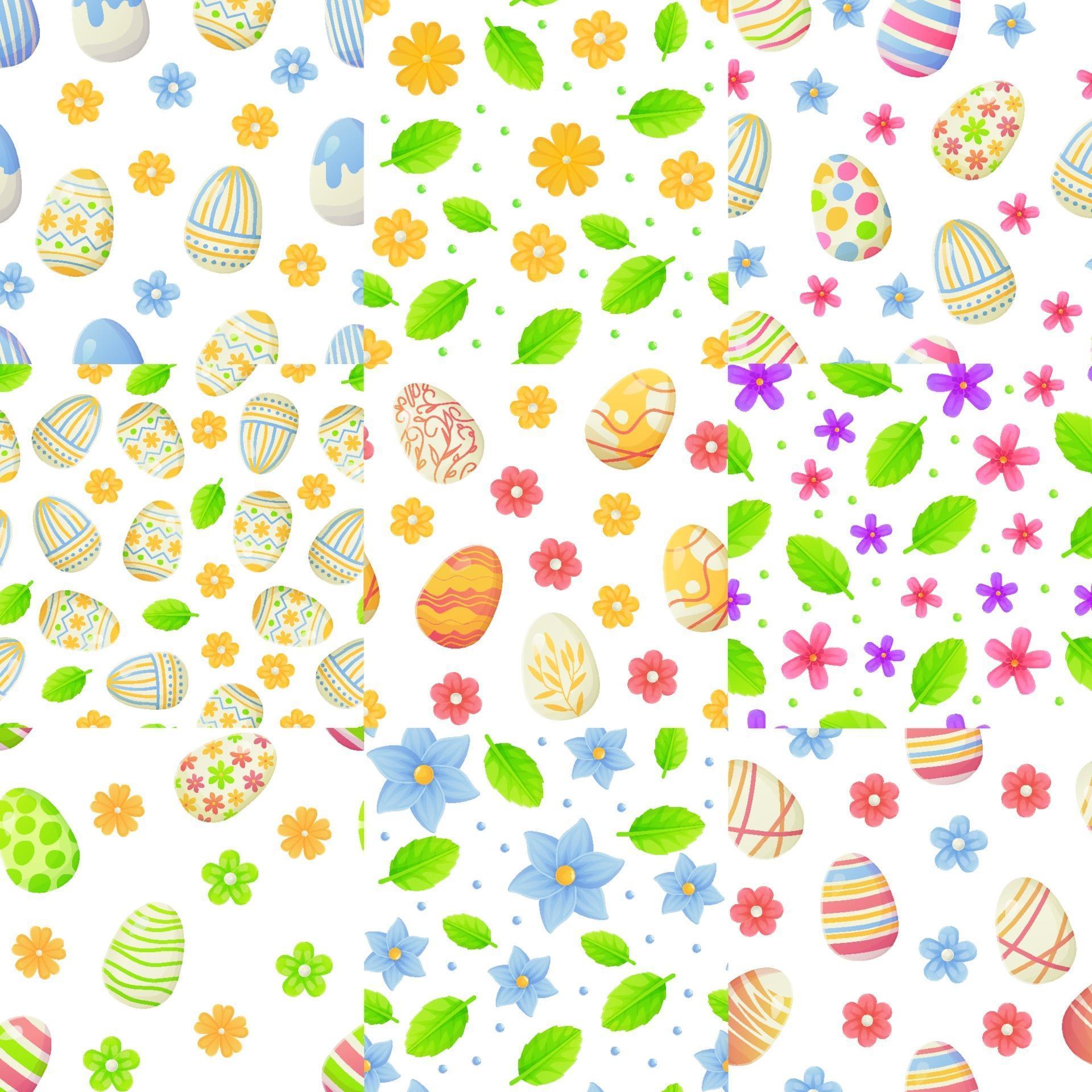 Set of spring seamless patterns with Easter egg flowers and leaves Can ...