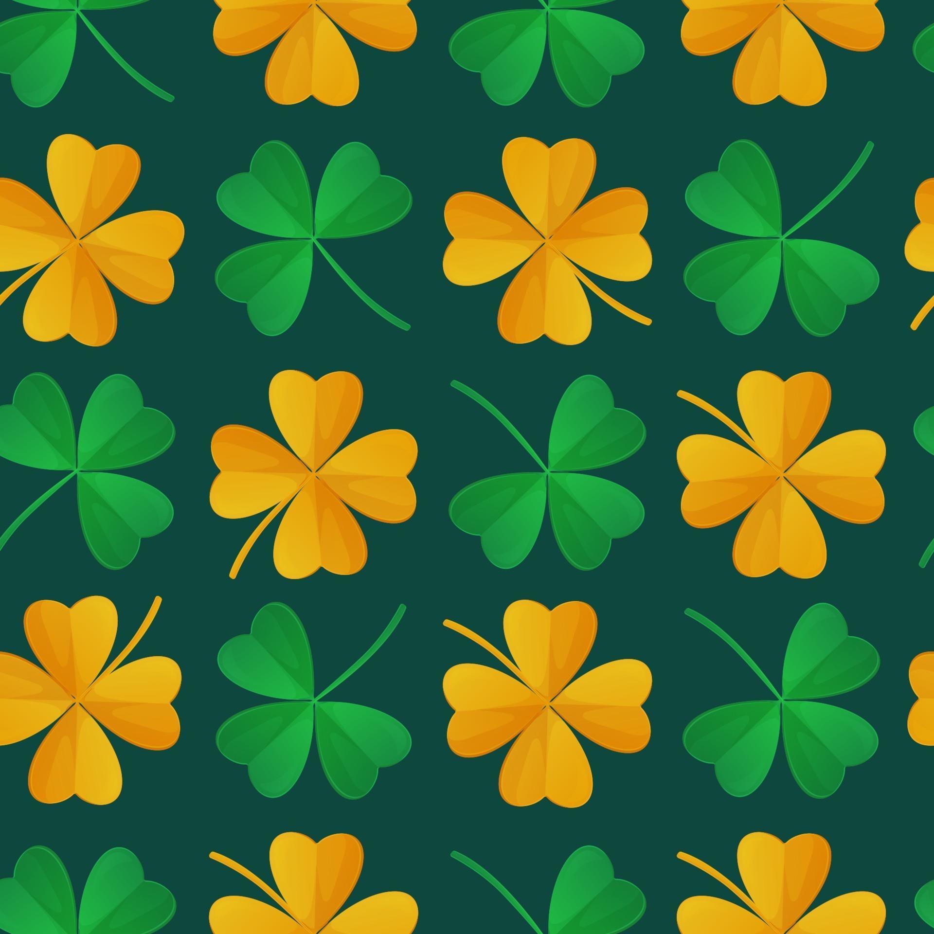 Saint Patrick Day Green And Gold Clover Seamless Pattern Can Be Used As