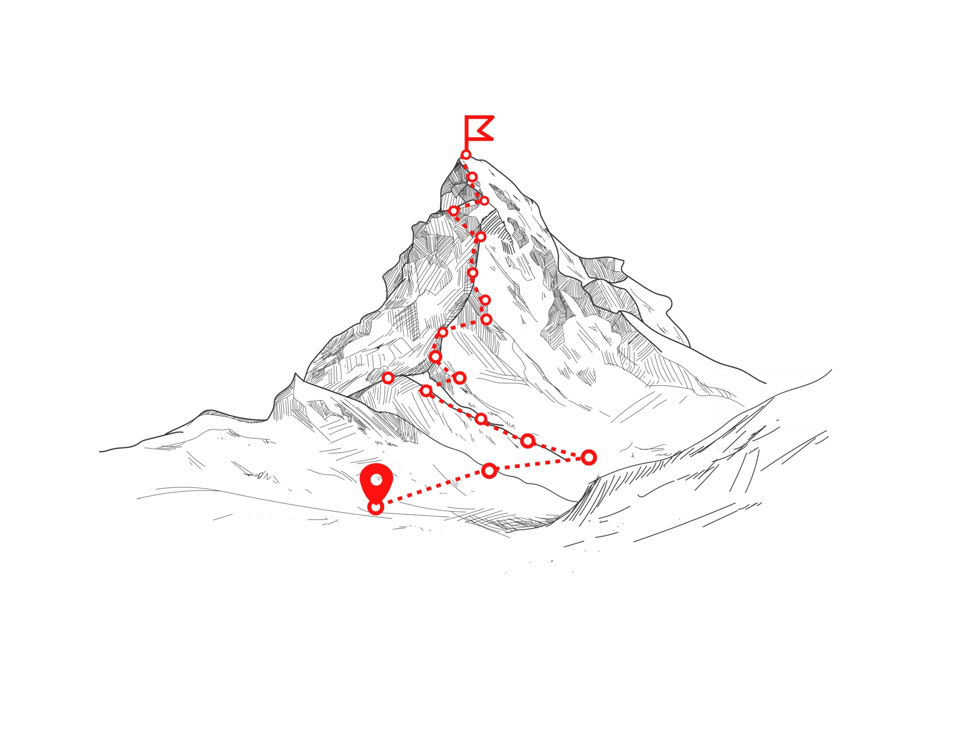 Mountain climbing route to peak Business journey path in progress to ... Mountain climbing route to peak Business journey path in progress to ...