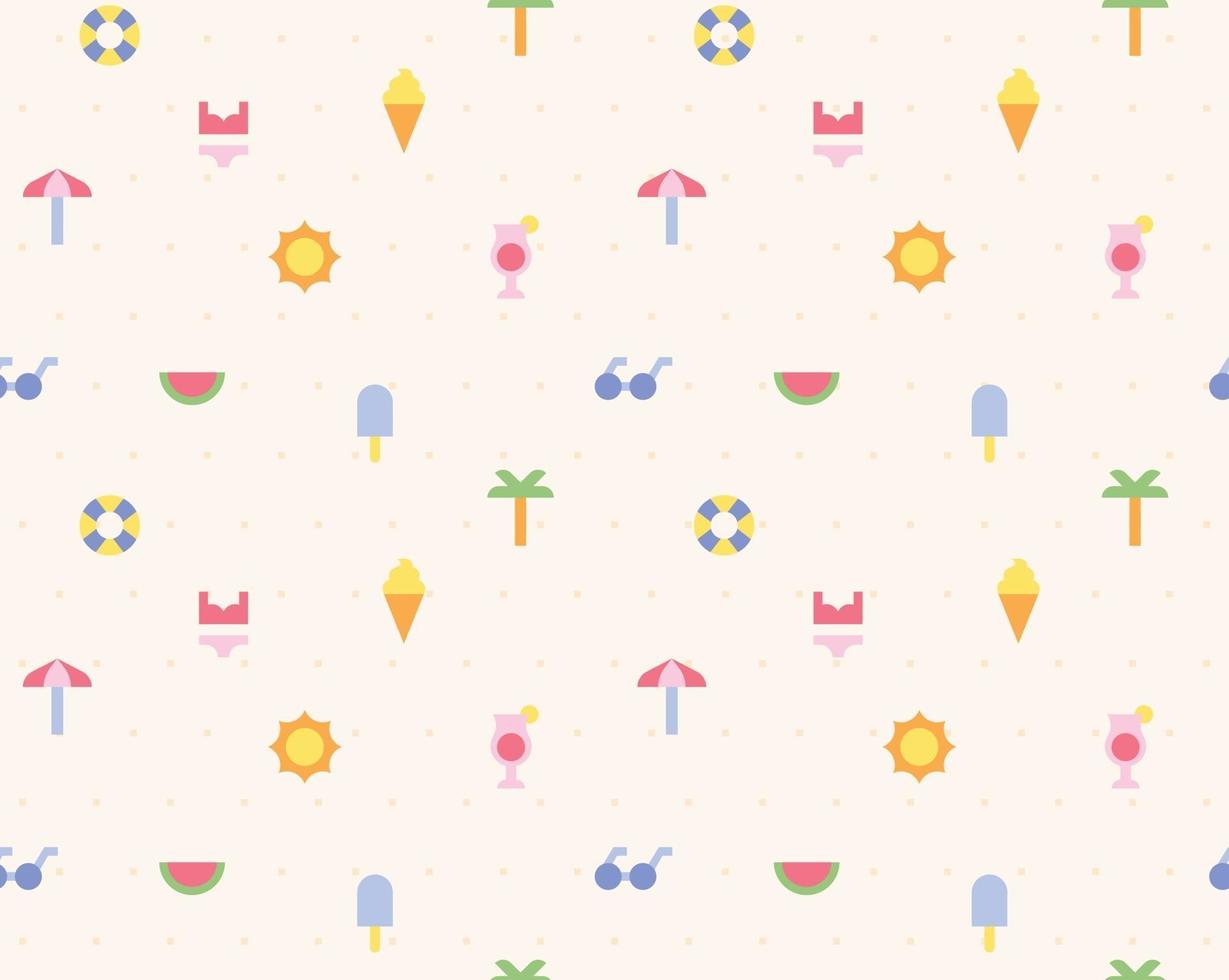 A beach background pattern made up of small and simple summer icons ...