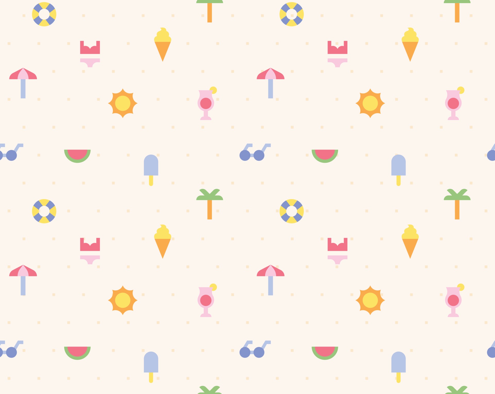 A beach background pattern made up of small and simple summer icons ...