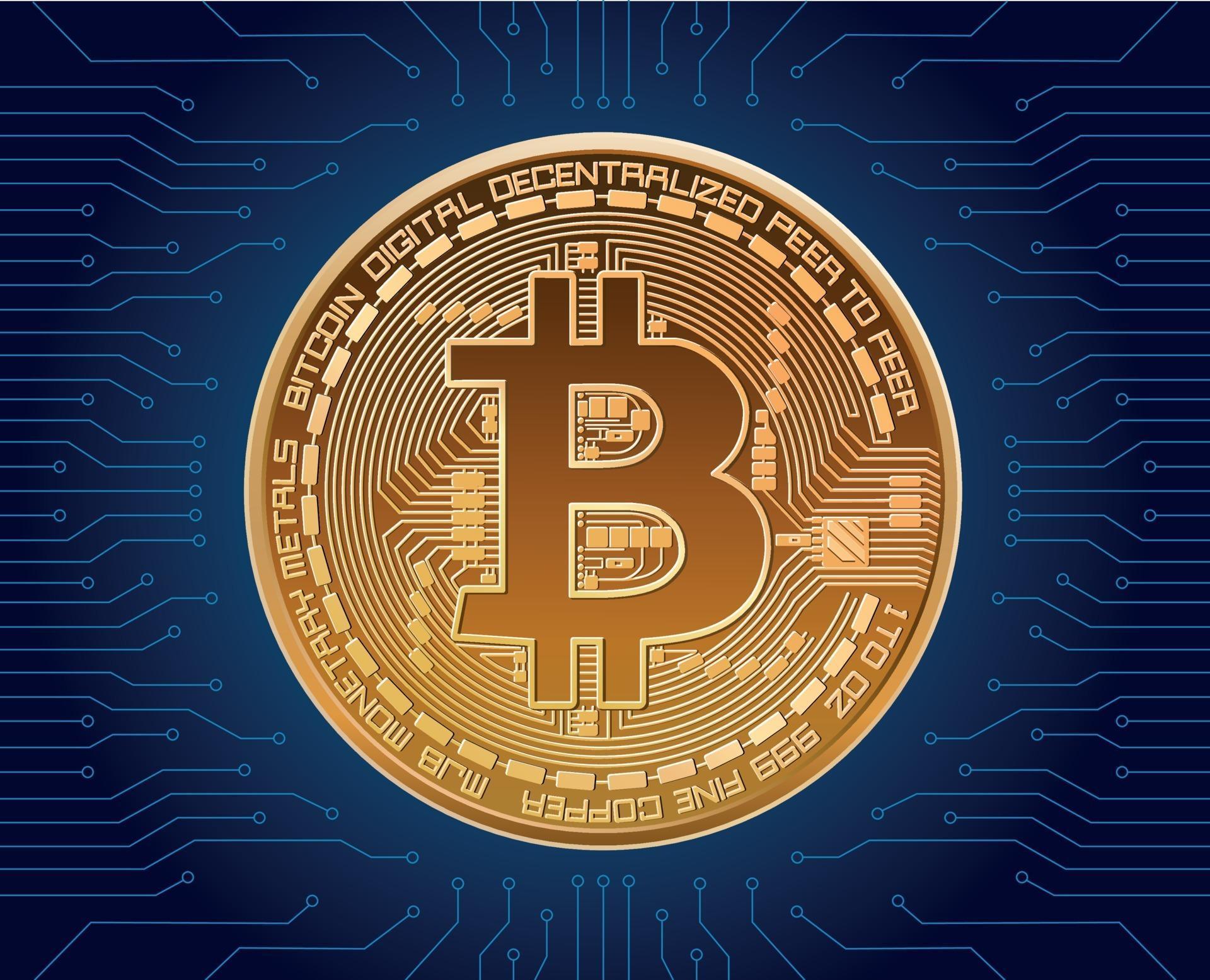 realistic vector bitcoin crypto currency illustration on blue ... realistic vector bitcoin crypto currency illustration on blue ...