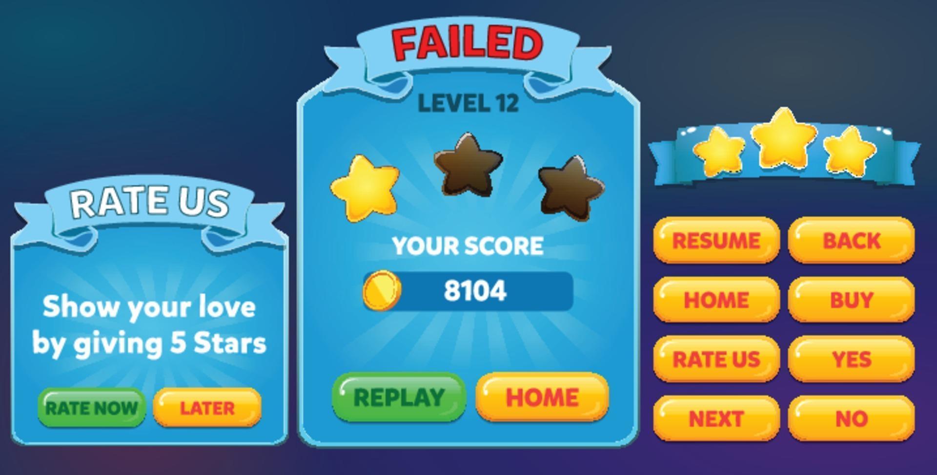 Level Selection Game Menu Scene With Buttons Loading Bar And Stars Pro Vector 2405076 Vector Art