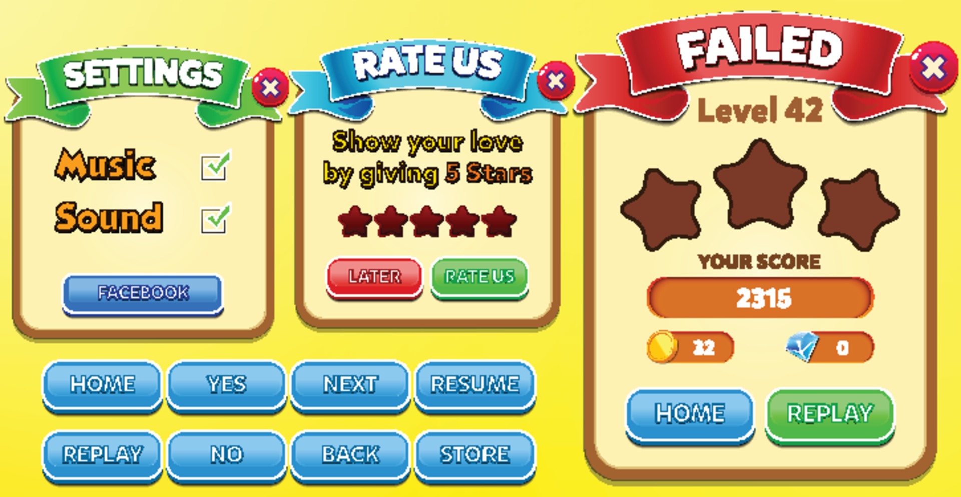Level Selection Game Menu Scene With Buttons Loading Bar And Stars Pro