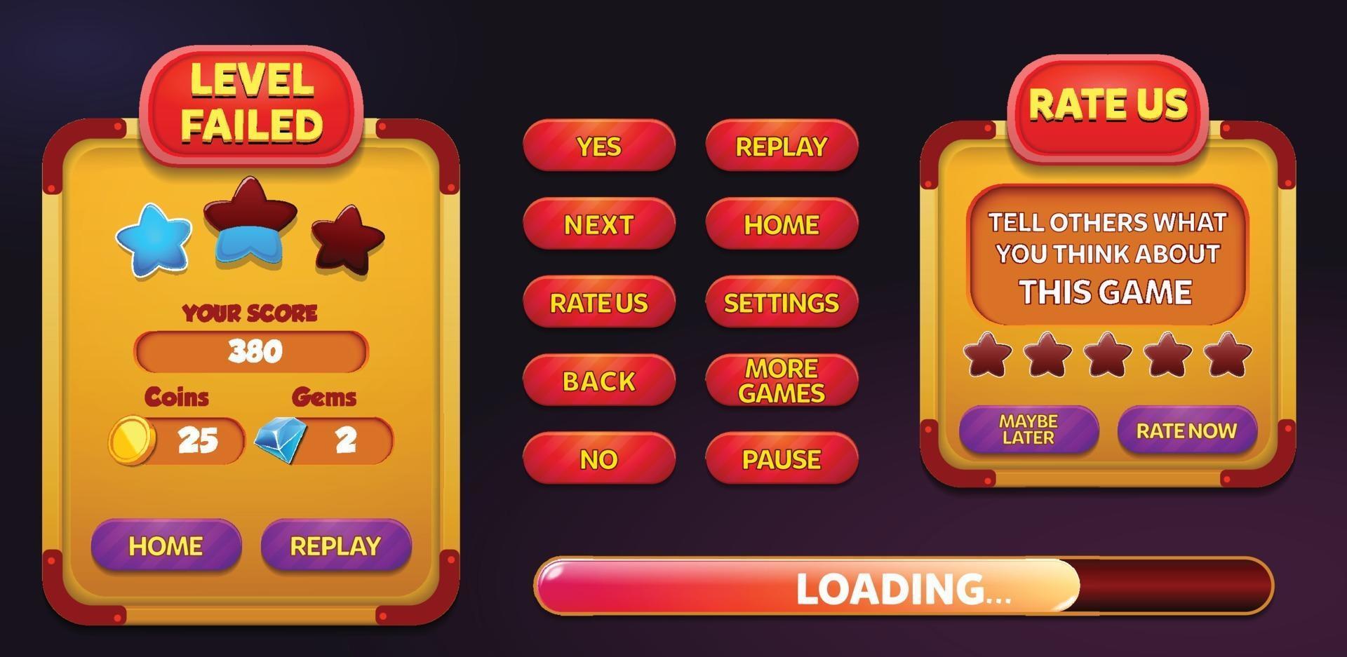 Level Selection Game Menu Scene With Buttons Loading Bar And Stars Pro Vector 2405093 Vector Art