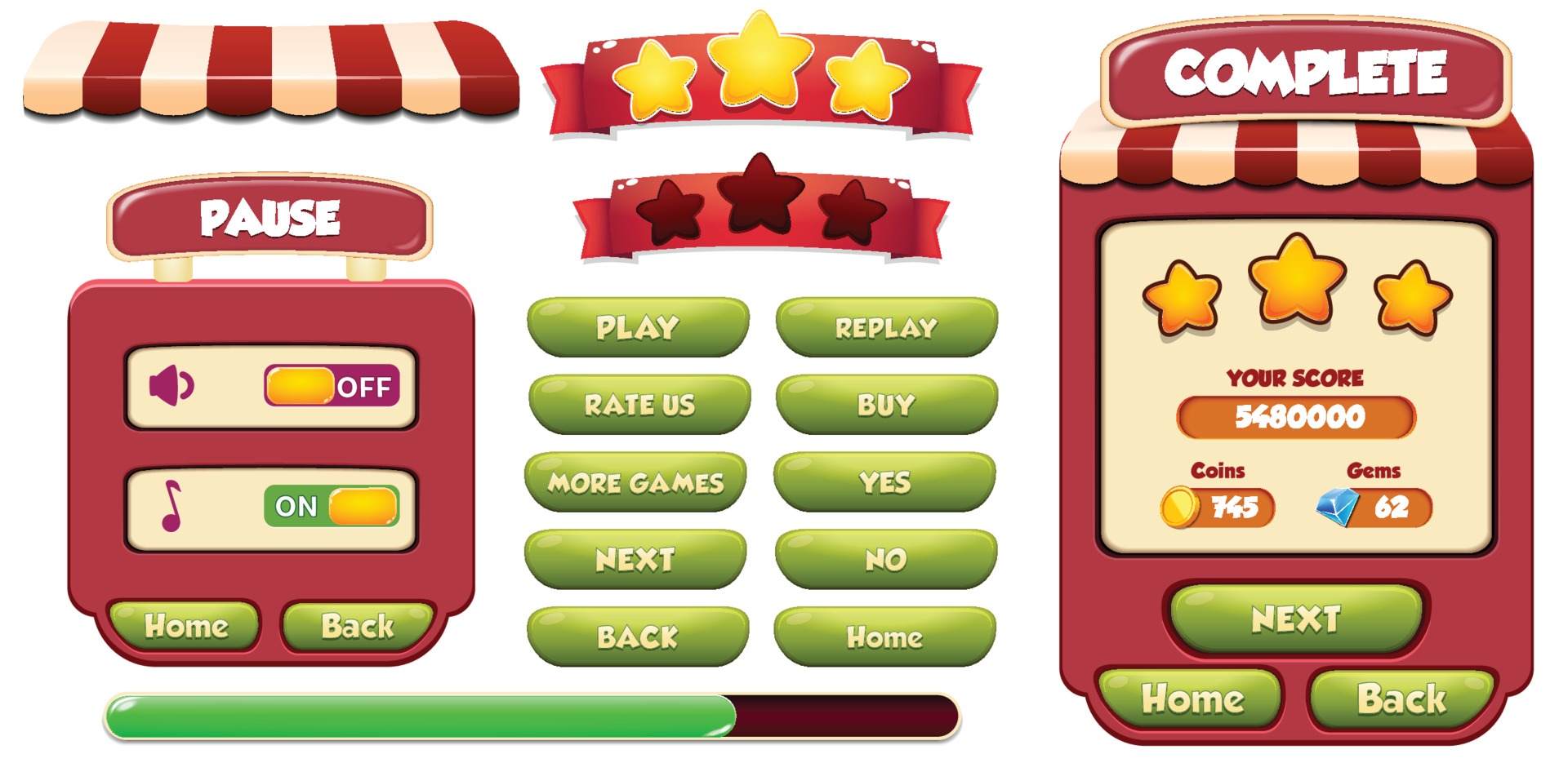 Level Selection Game Menu Scene With Buttons Loading Bar And Stars Pro