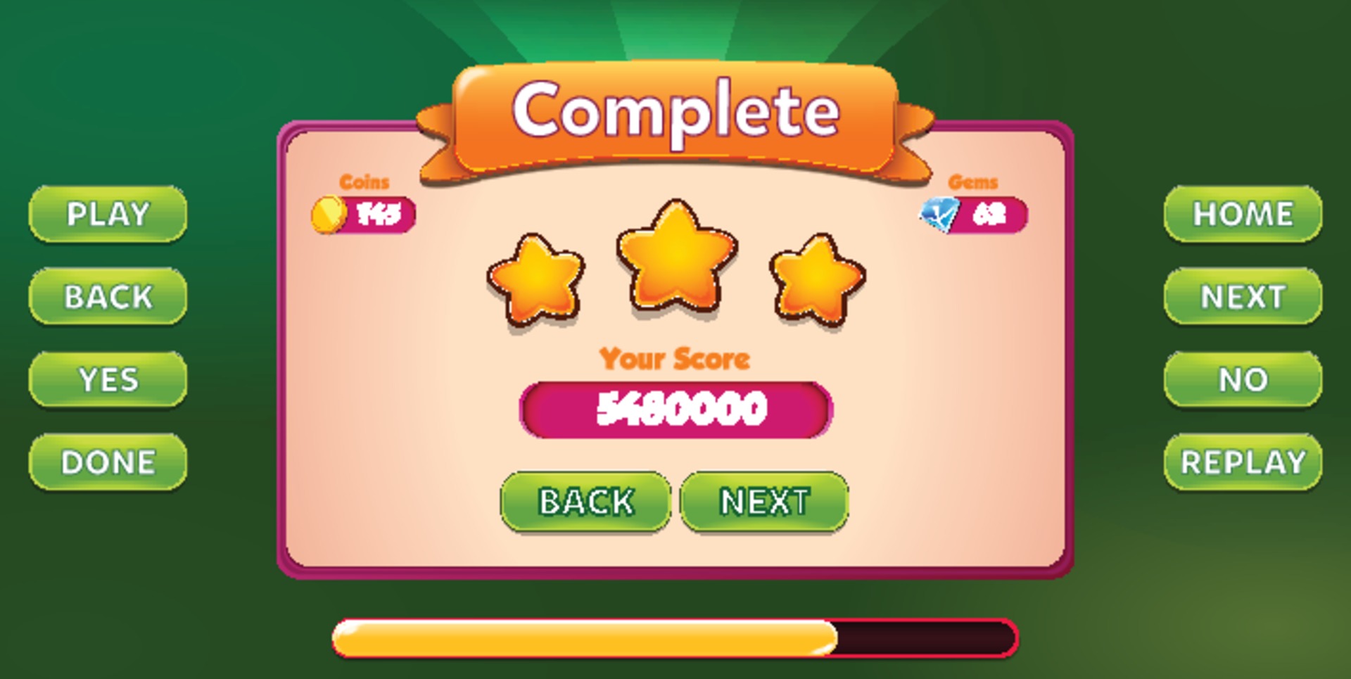 Level Selection Game Menu Scene With Buttons Loading Bar And Stars Pro