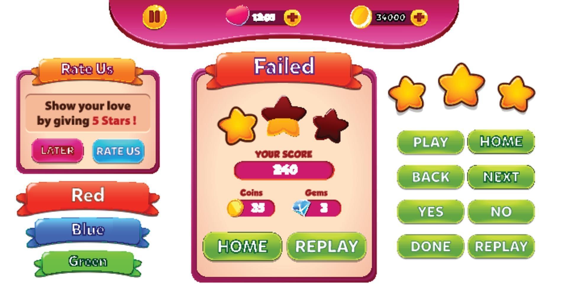 Level Selection Game Menu Scene With Buttons Loading Bar And Stars Pro Vector 2405146 Vector Art
